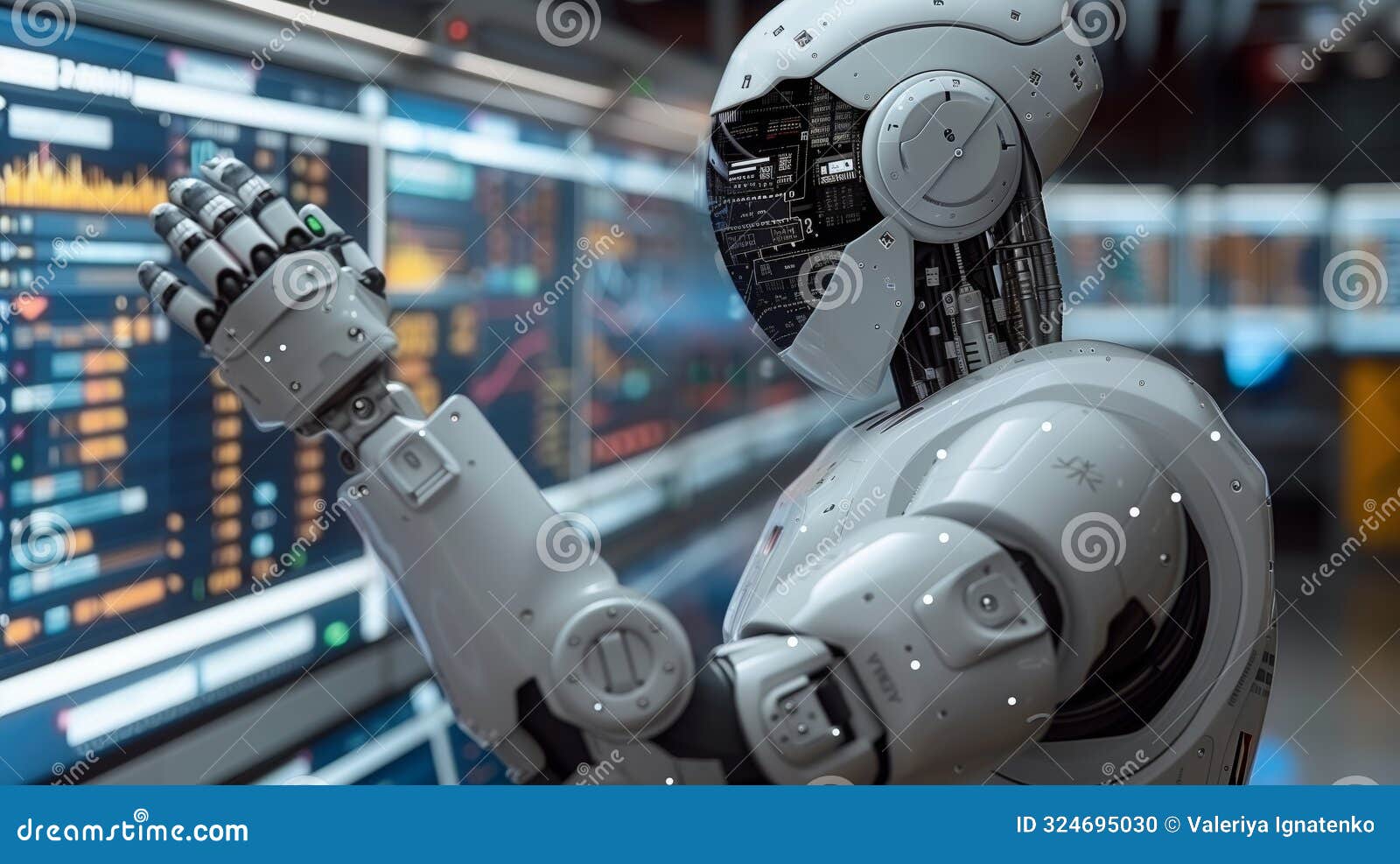 Robot Views Automotive Lighting Design on Computer Screen Stock Photo ...