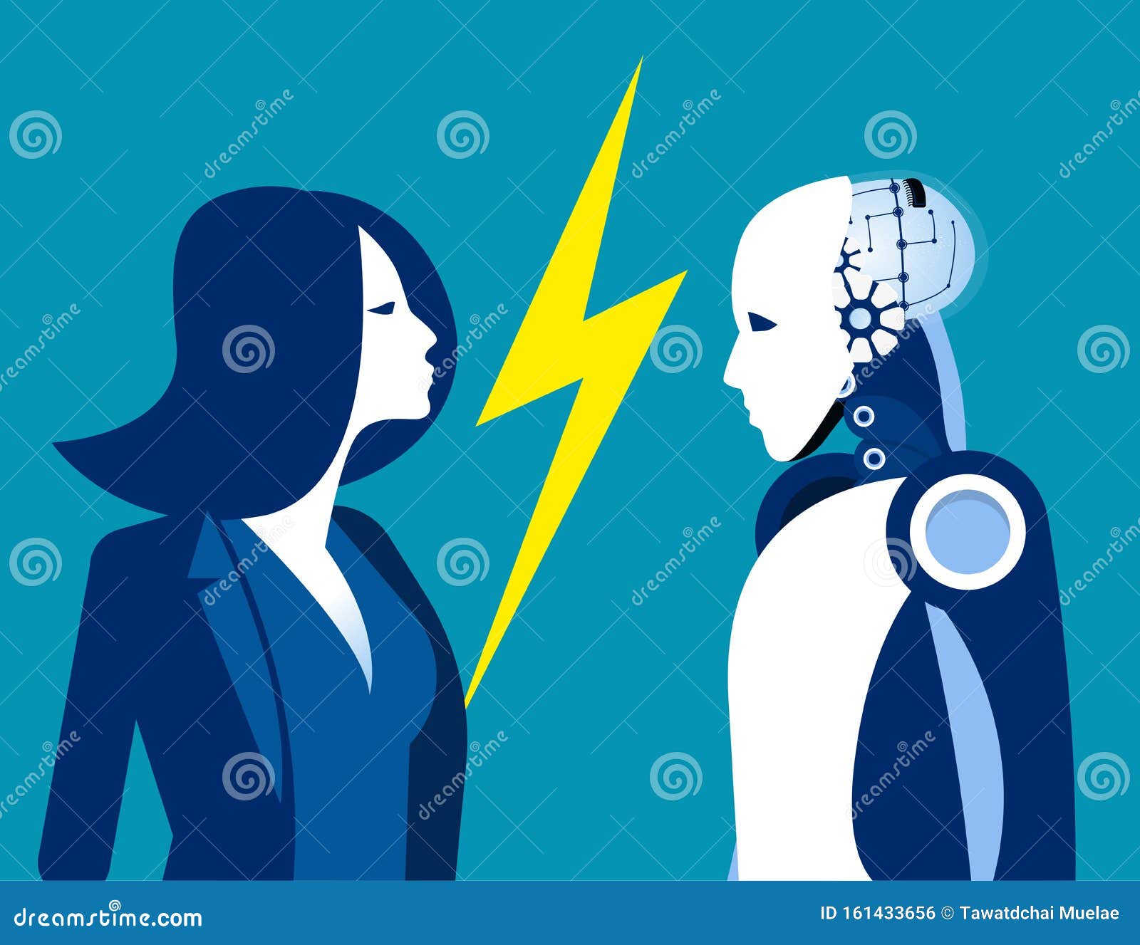 Robot Vs Human, Humanity and Technology. Concept Business Vector ...