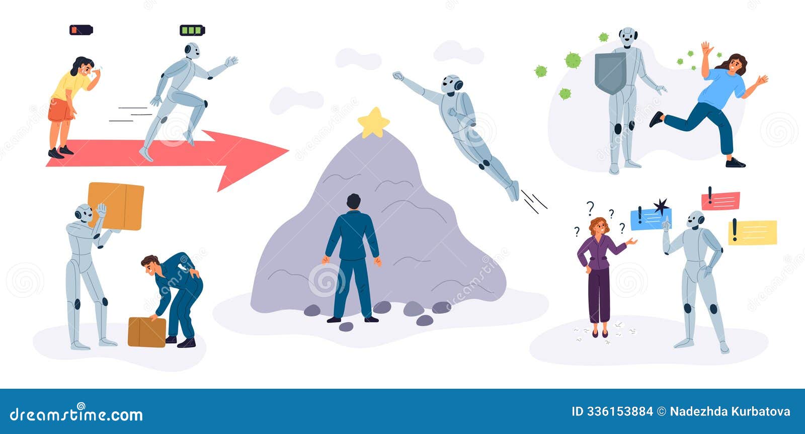 Robot Vs Human. People Compete with Androids in Workplace. Artificial ...