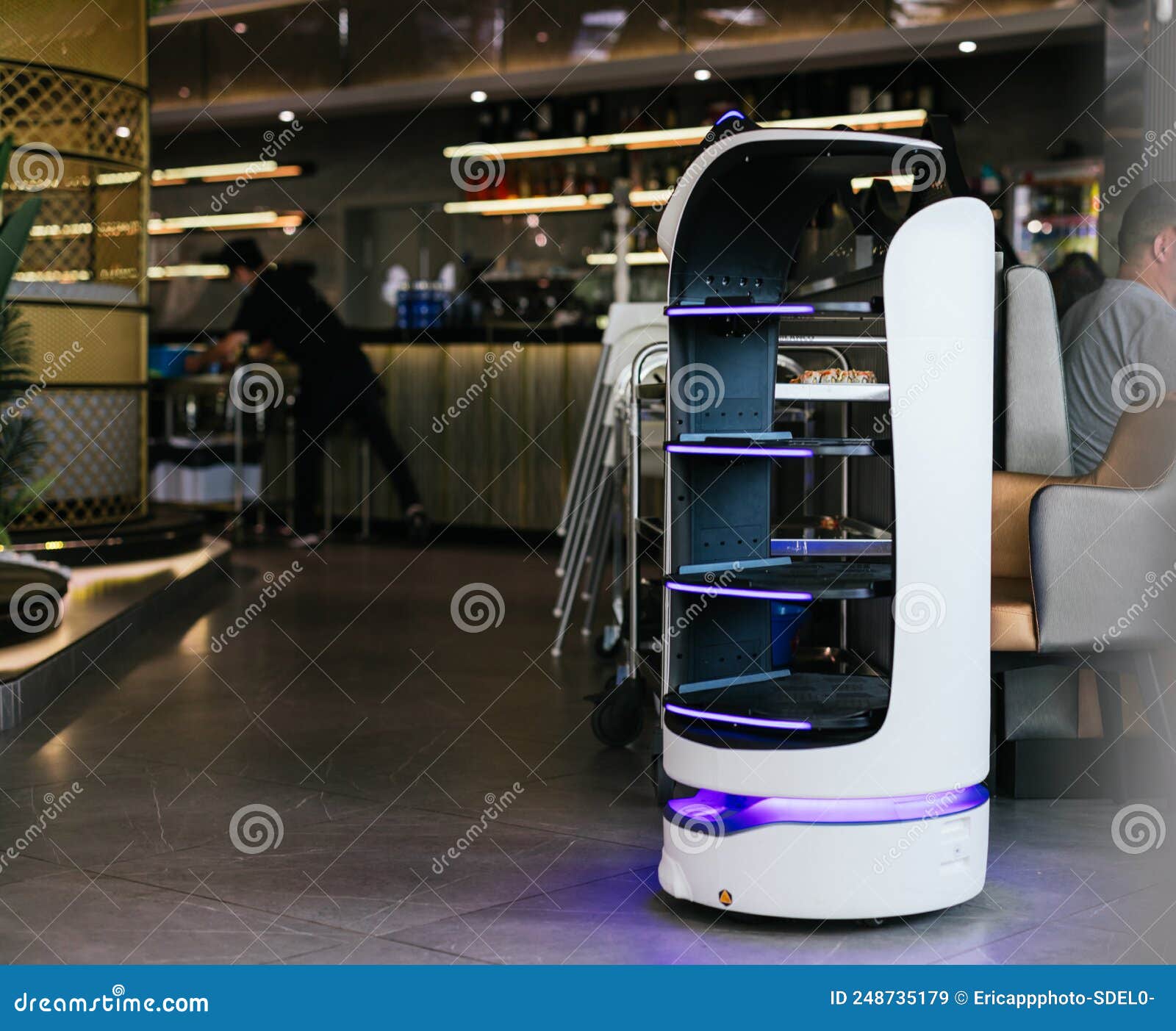 Robot Waiter Serving Food in a Restaurant Stock Image - Image of ...
