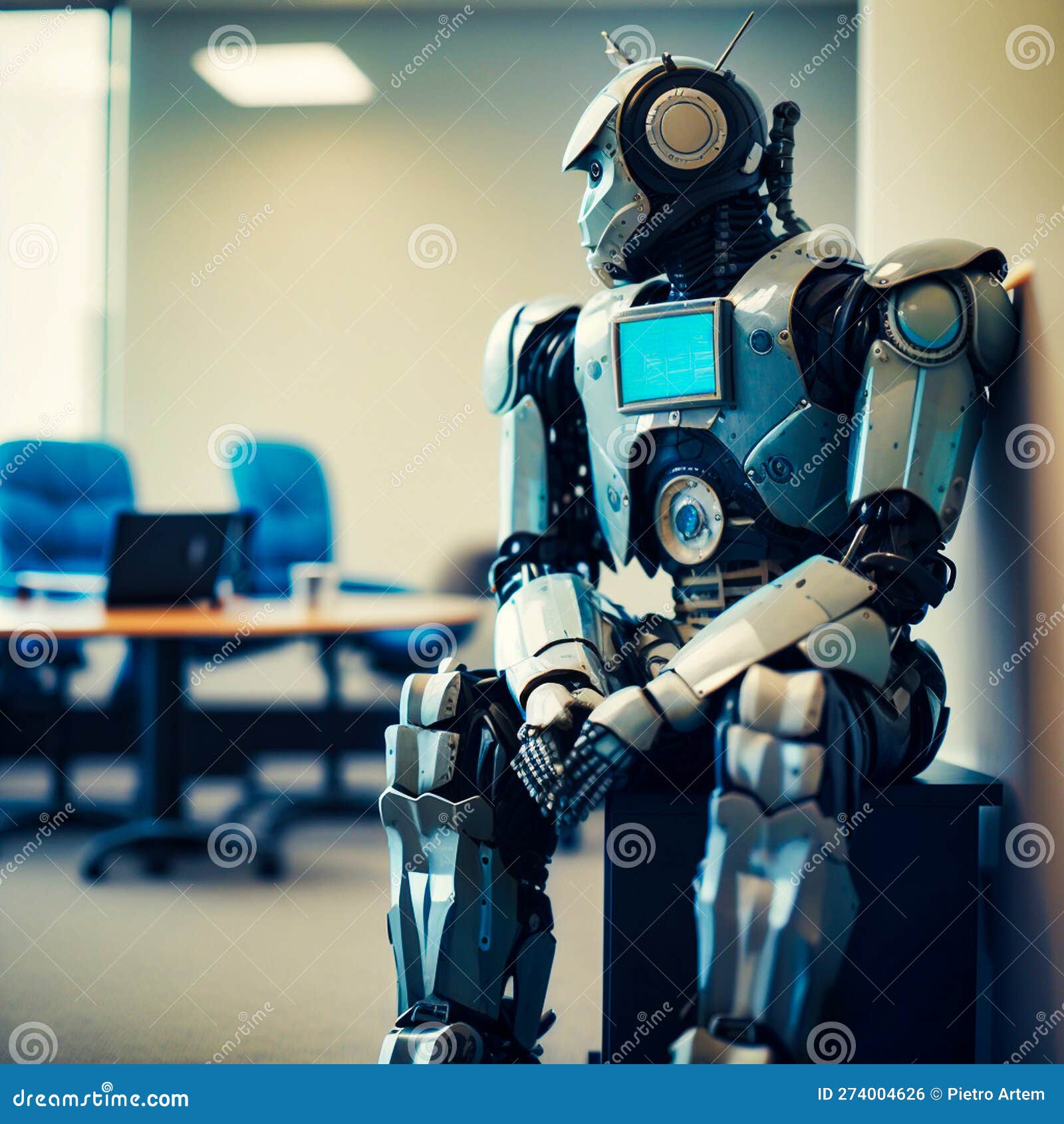 Robot Waiting in a Modern Office for a Job Intervi, Generative AI Stock ...