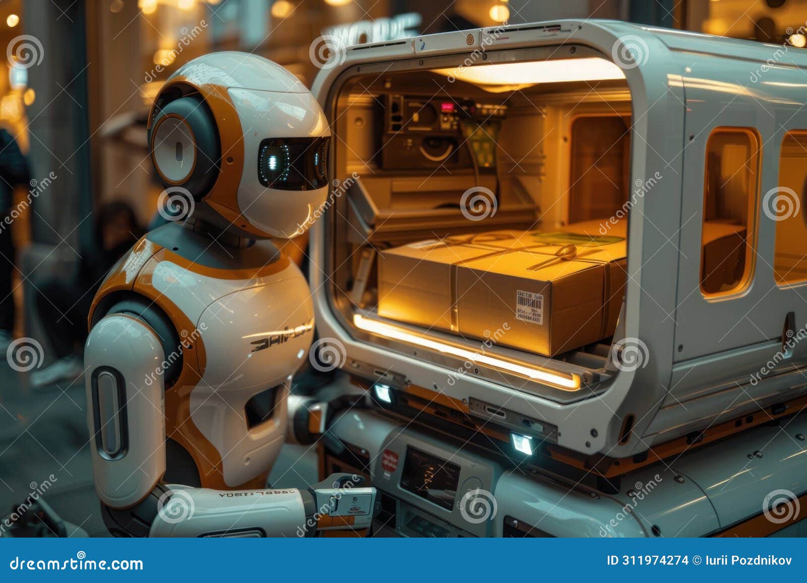 Robot Waiting: Opens the Cargo Hold To Load the Parcel Stock Photo ...