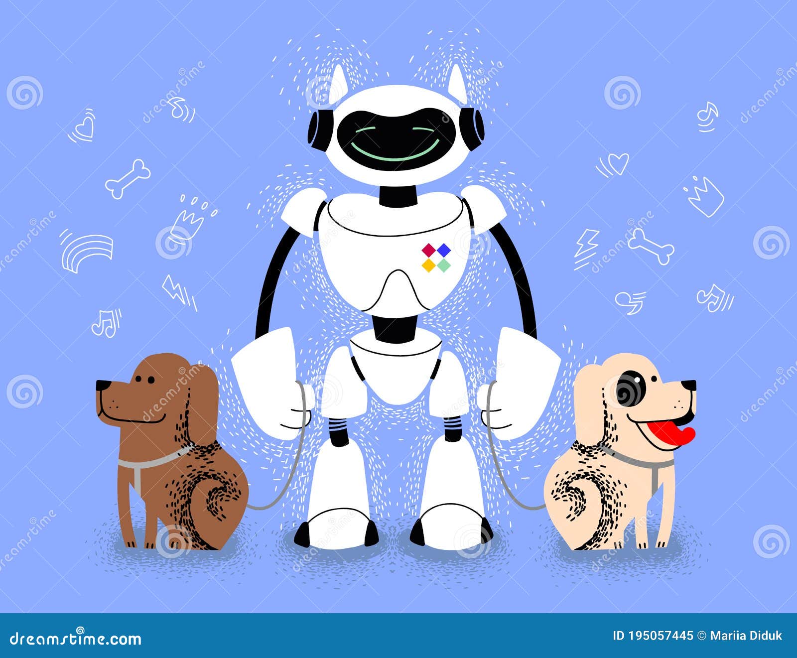 Robot Walking With Dogs. Artificial Intelligence Technology. Android ...