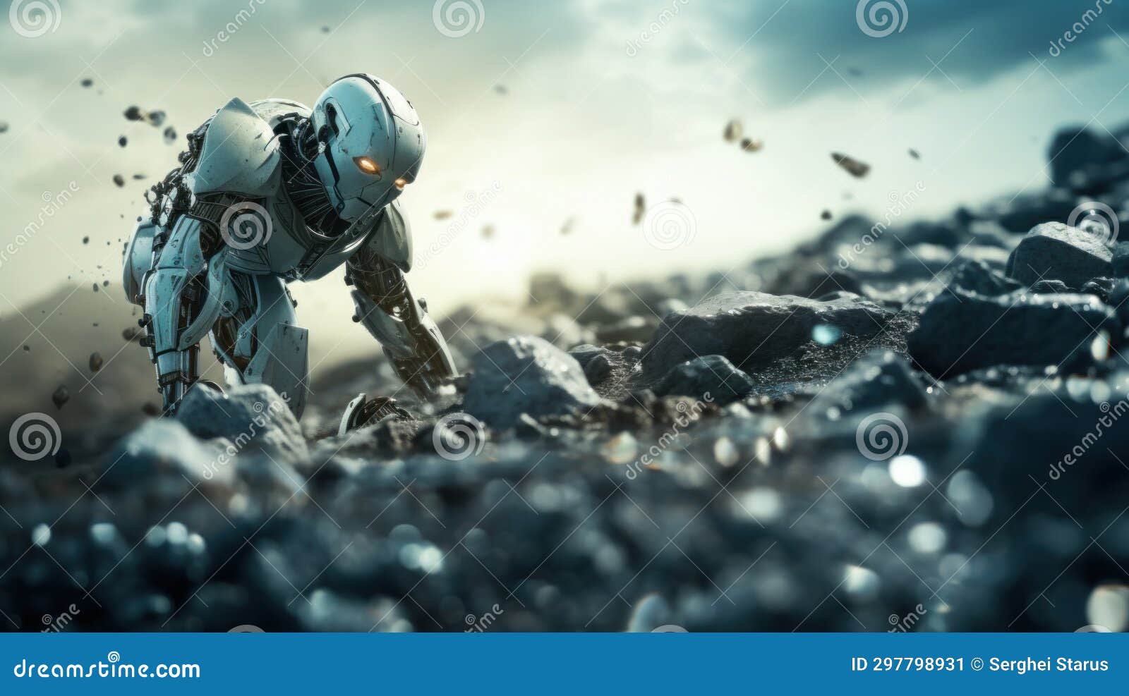 Robot Walking on Rocks in the Desert, AI Stock Image - Image of ...