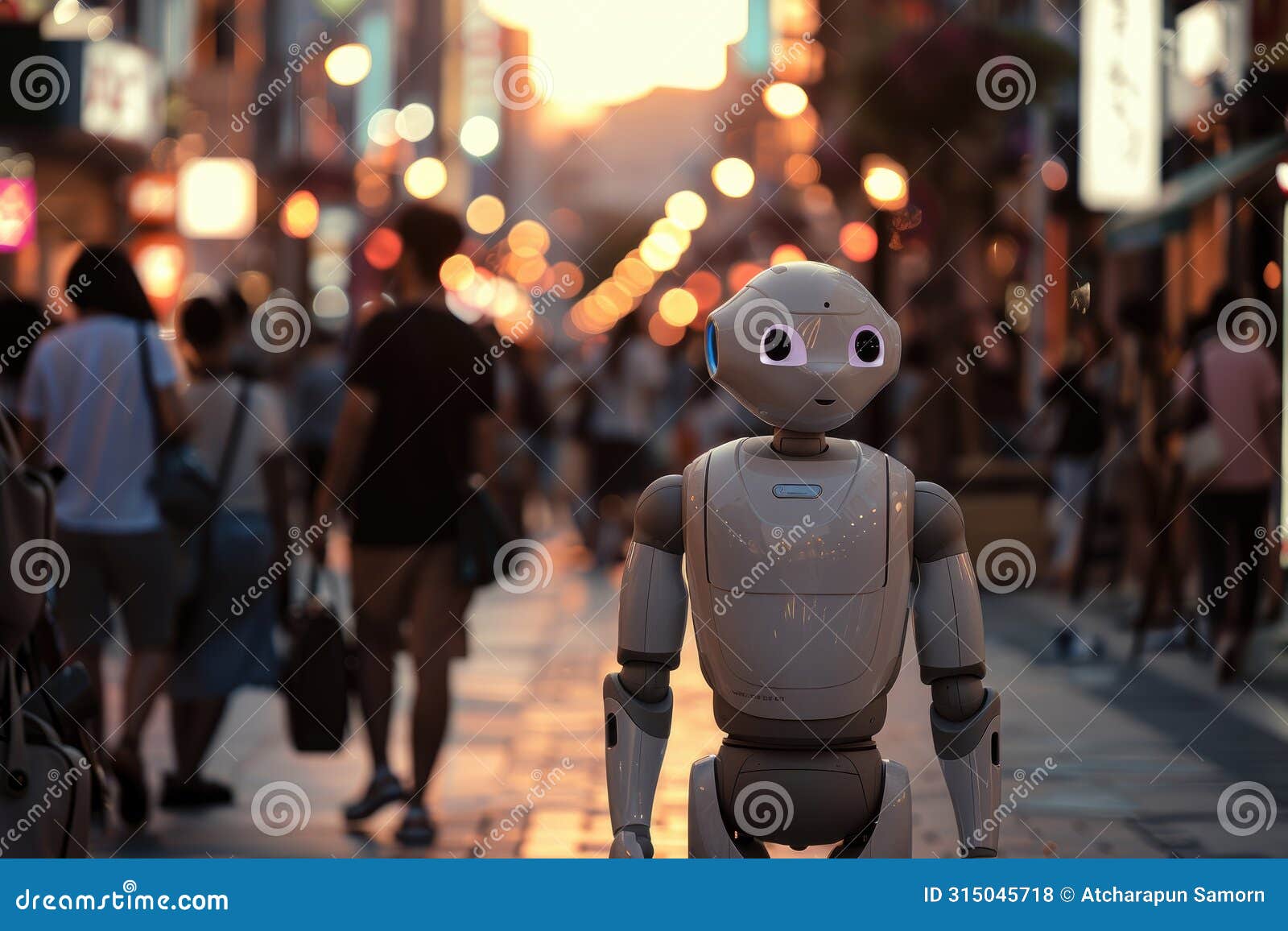 A Robot Walking on the Street among People, Generative AI Stock ...