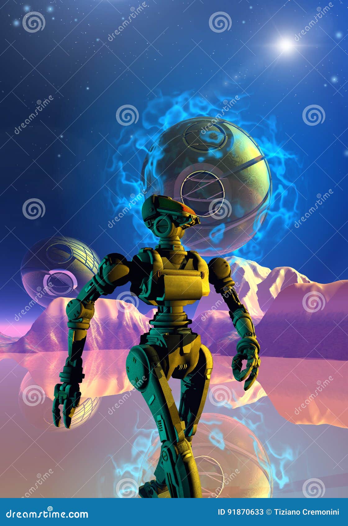 Robot is Walking on an Unknown Planet Stock Illustration - Illustration ...