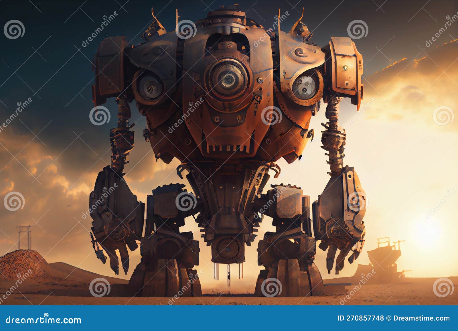 Robot Walks through the Ruined City. AI Generated Stock Illustration ...