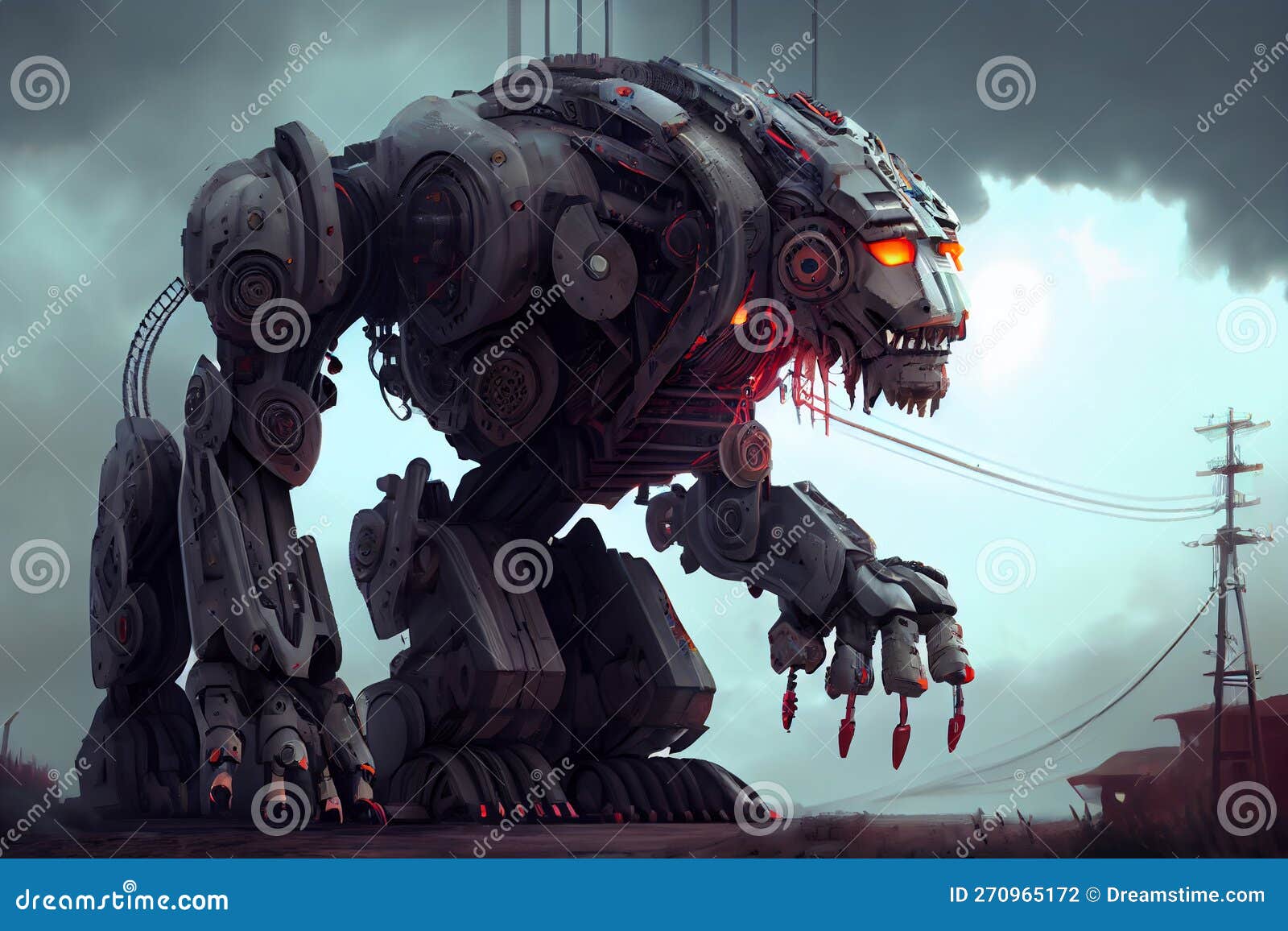 Robot Walks through the Ruined City. AI Generated Stock Illustration ...