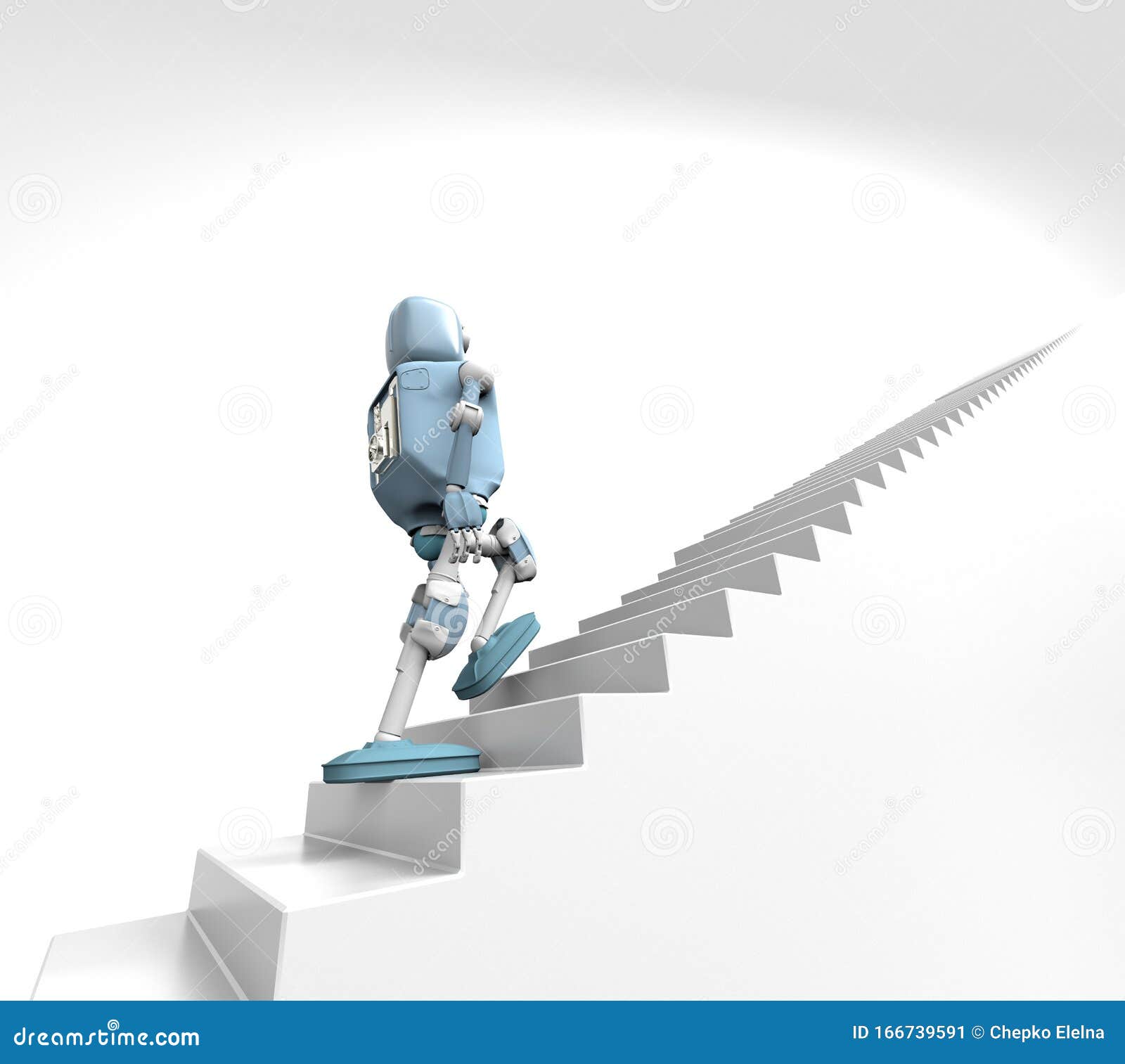 Robot Walks on the Stair, on the White Bacground,3d Render Stock ...
