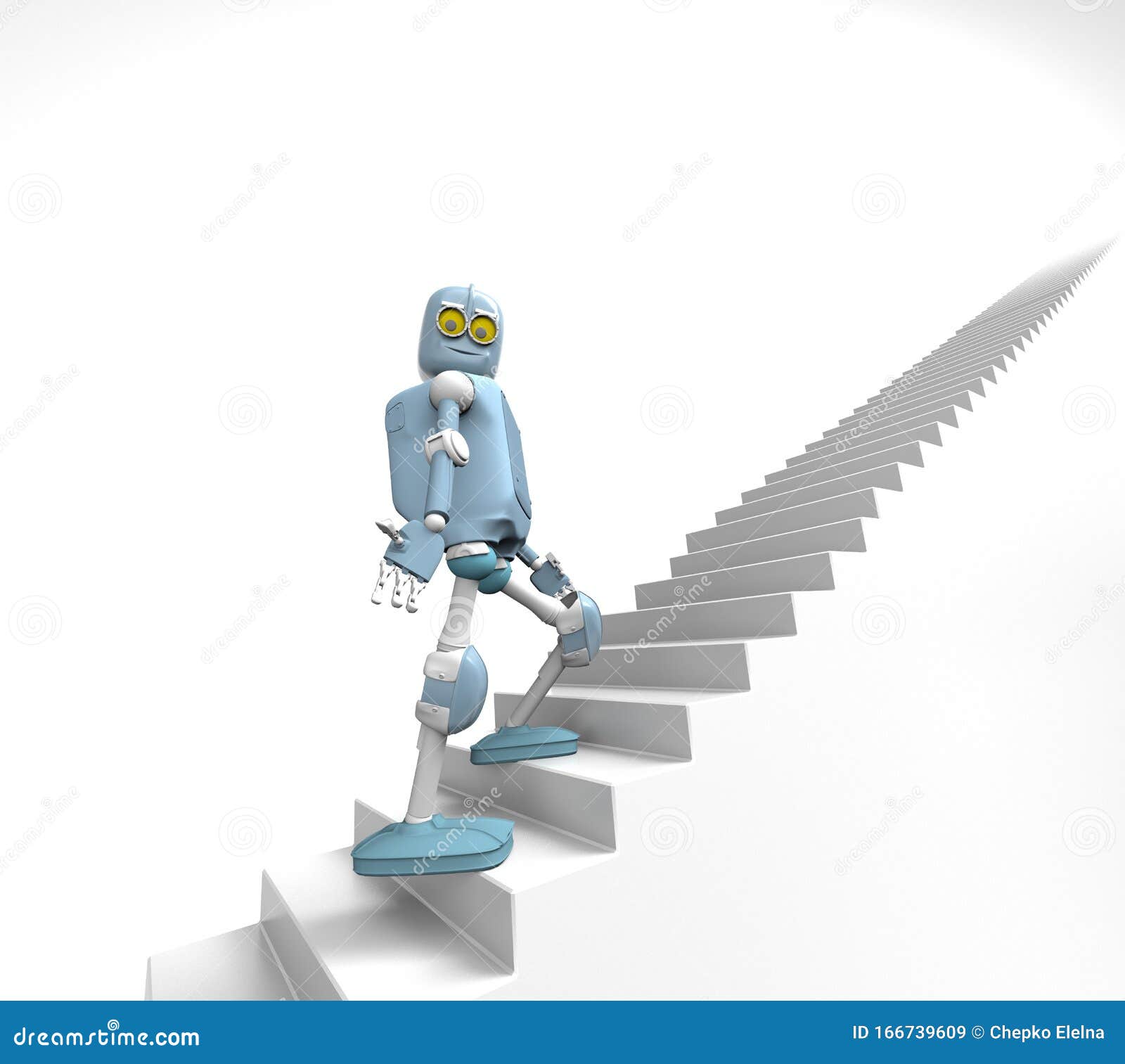 Robot Walks Down Office Corridor, With Unfocused People In Business ...