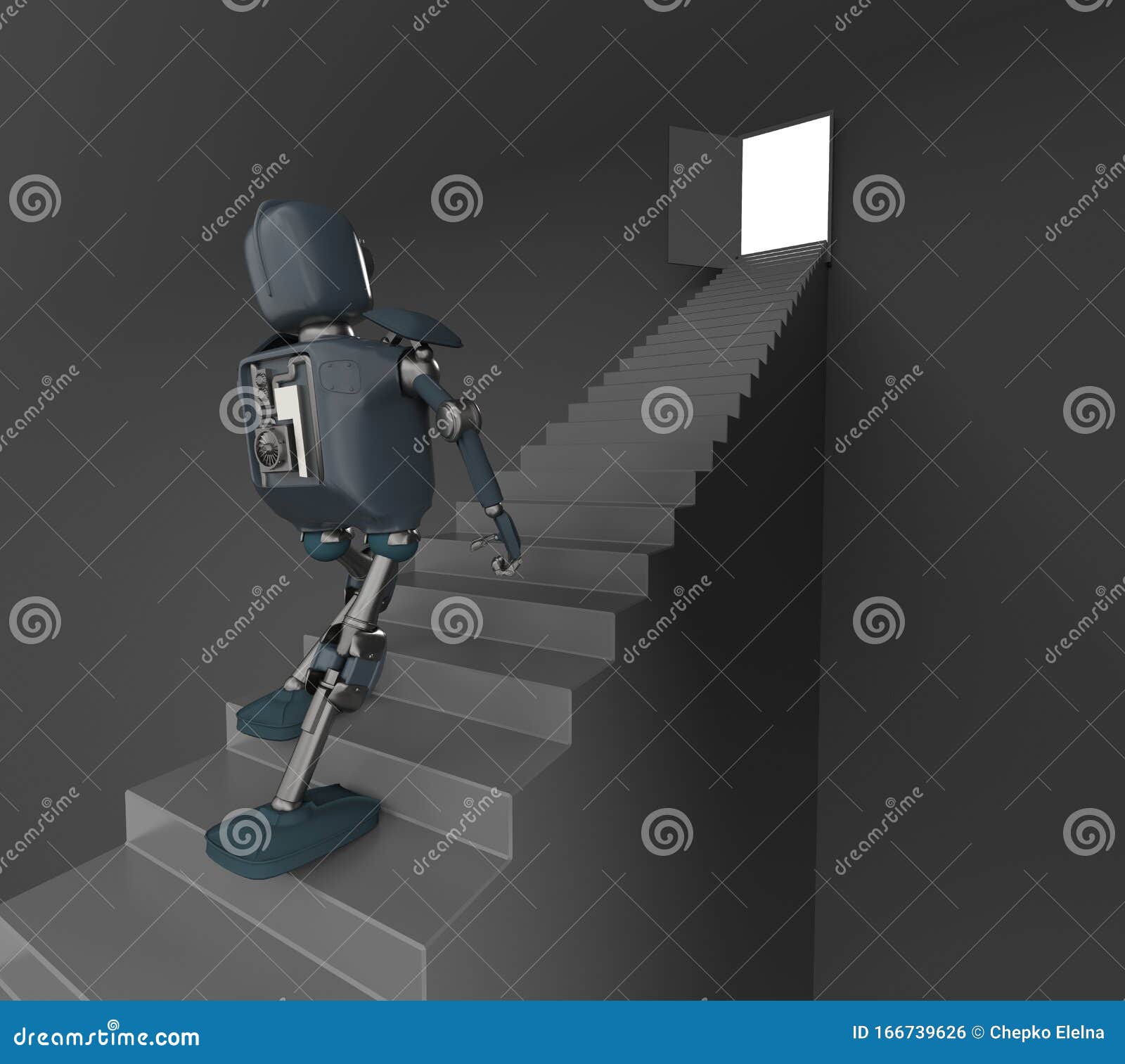 Robot Walks on the Stair, on the White Bacground,3d Render Stock ...