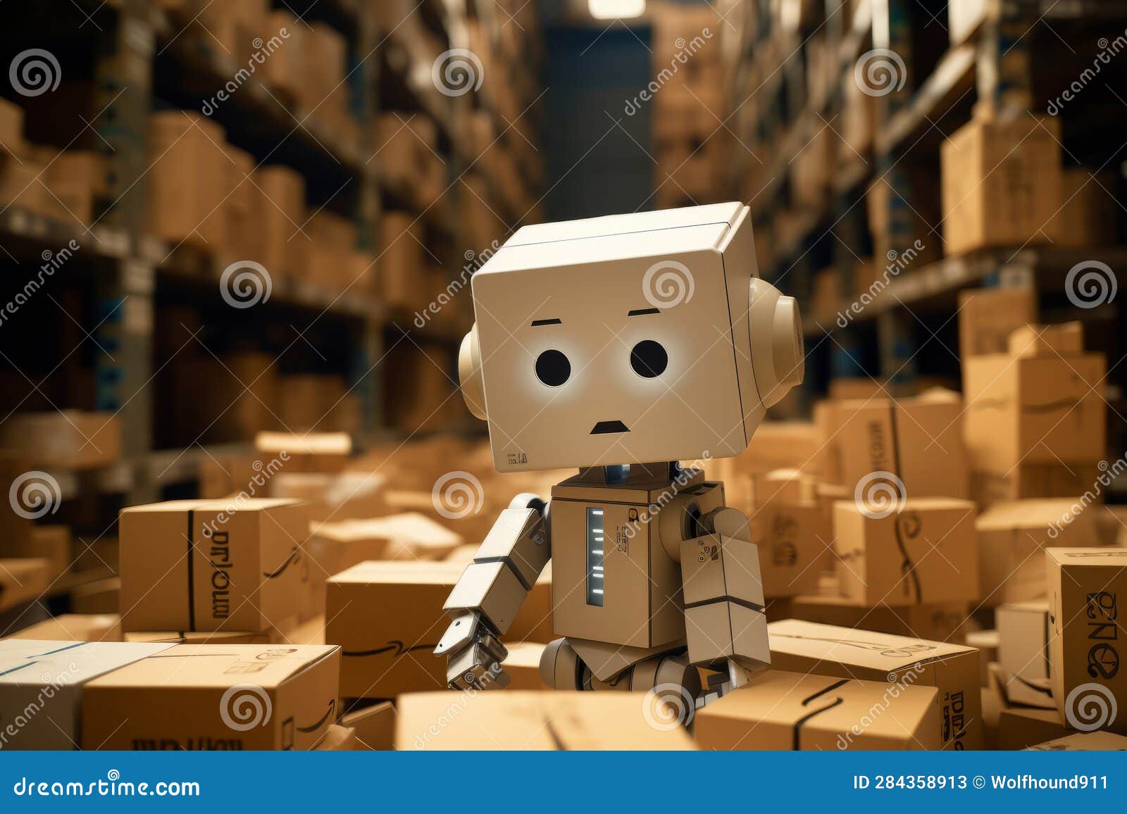 Robot in Warehouse in the Style of Light Brown and White . AI Generated ...