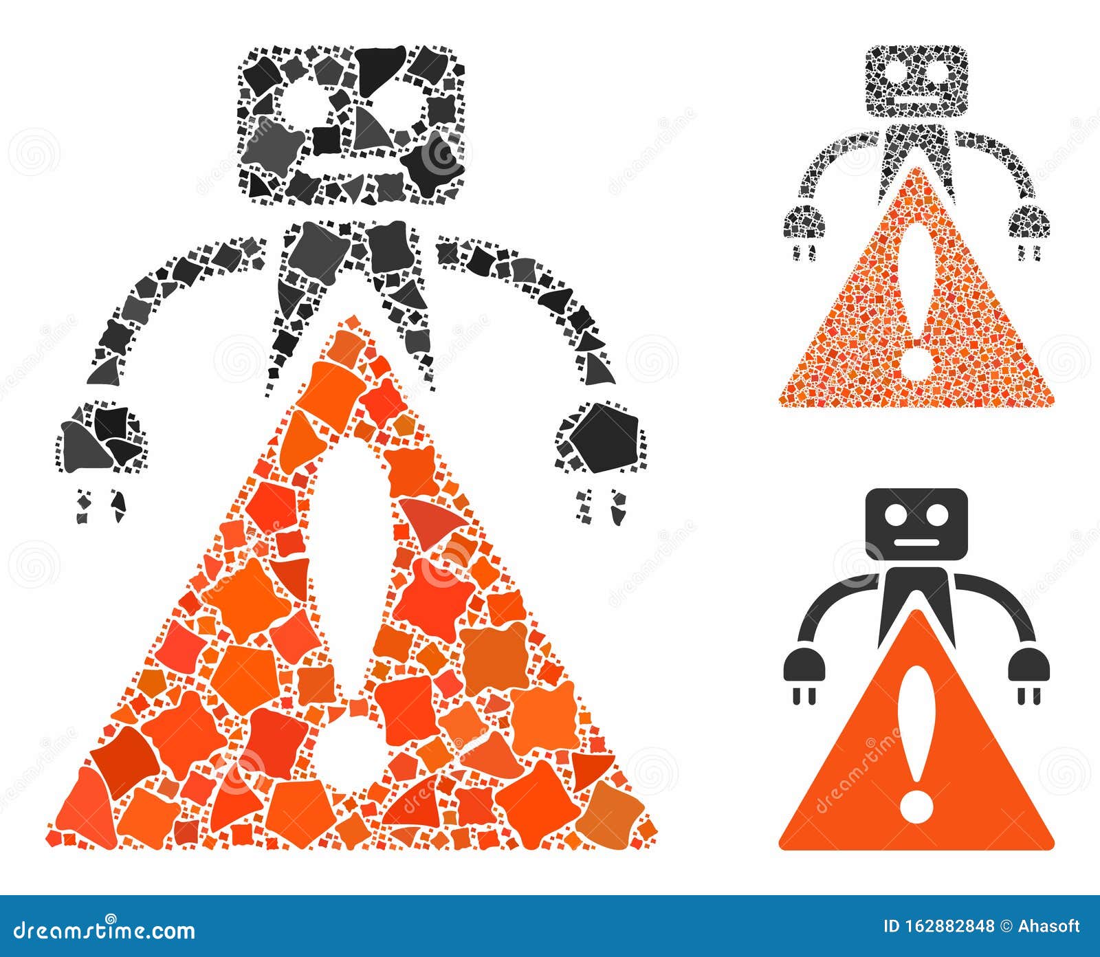 Robot Warning Mosaic And Grunge Cautious Watermark With Lines Cartoon ...