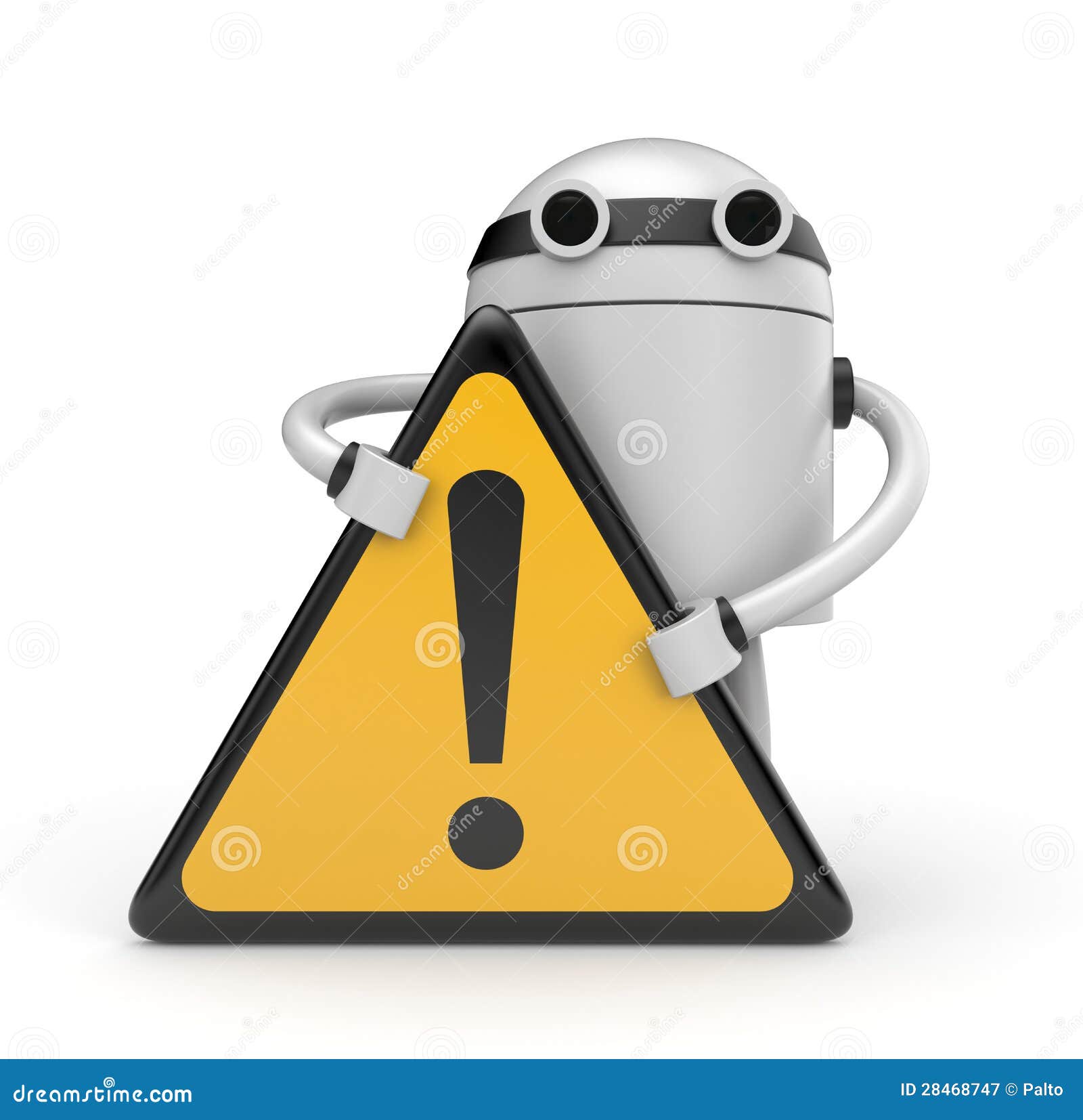 Robot with Warning sign stock illustration. Illustration of render ...