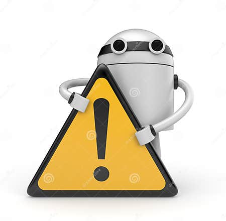 Robot with Warning sign stock illustration. Illustration of render ...