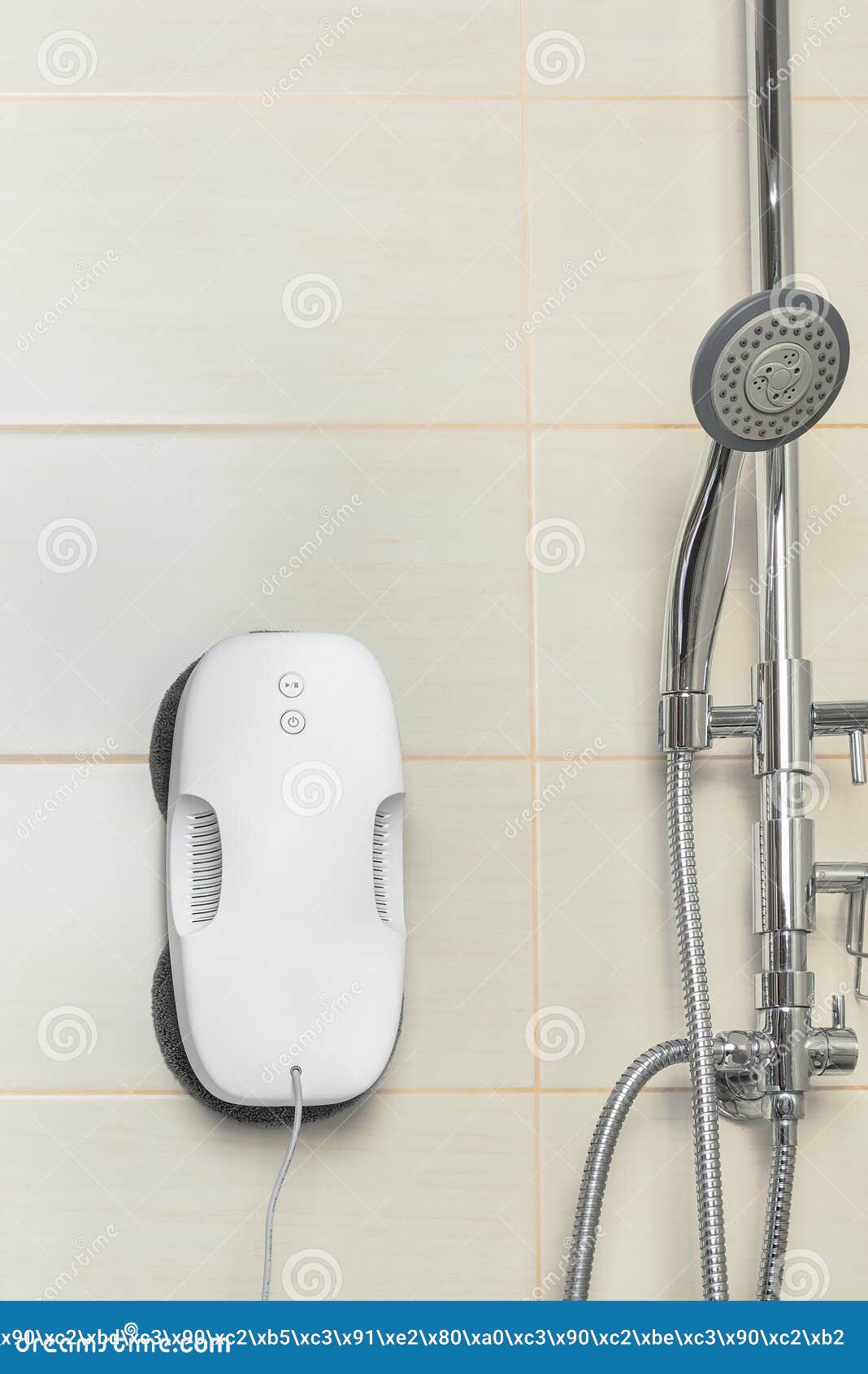 The Robot Washes the Tiles in the Shower. Stock Image - Image of ...