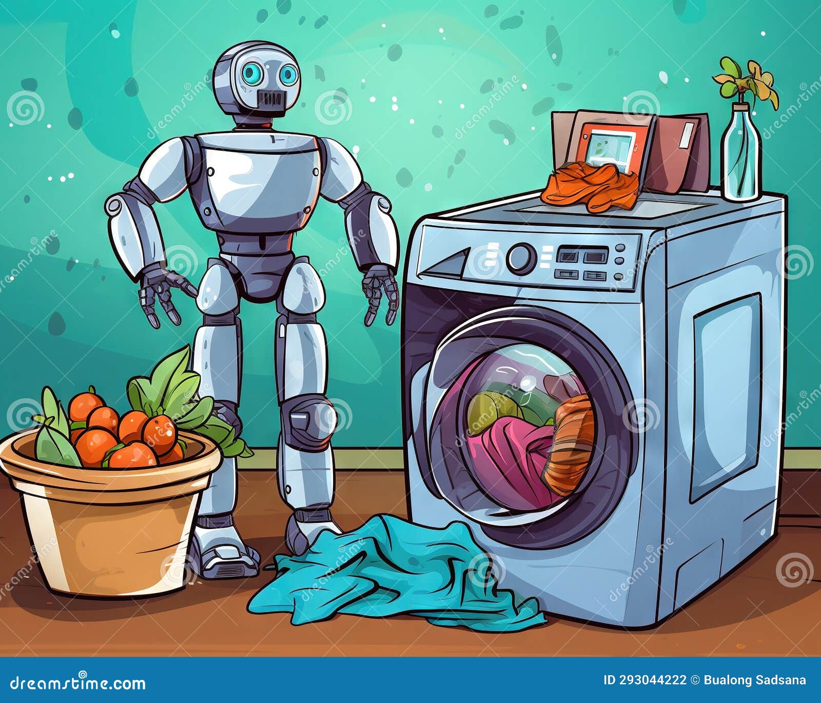 Robot and a Washing Machine. Stock Illustration - Illustration of ...