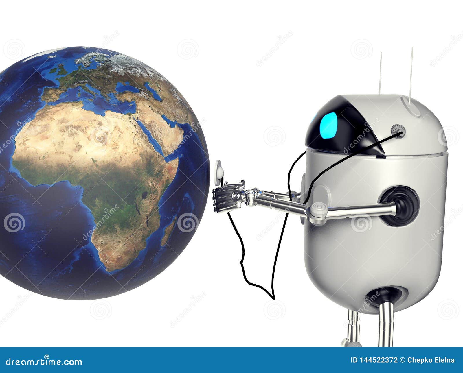 Robot is Watching the Earth,3d Render Stock Photo - Image of focus ...