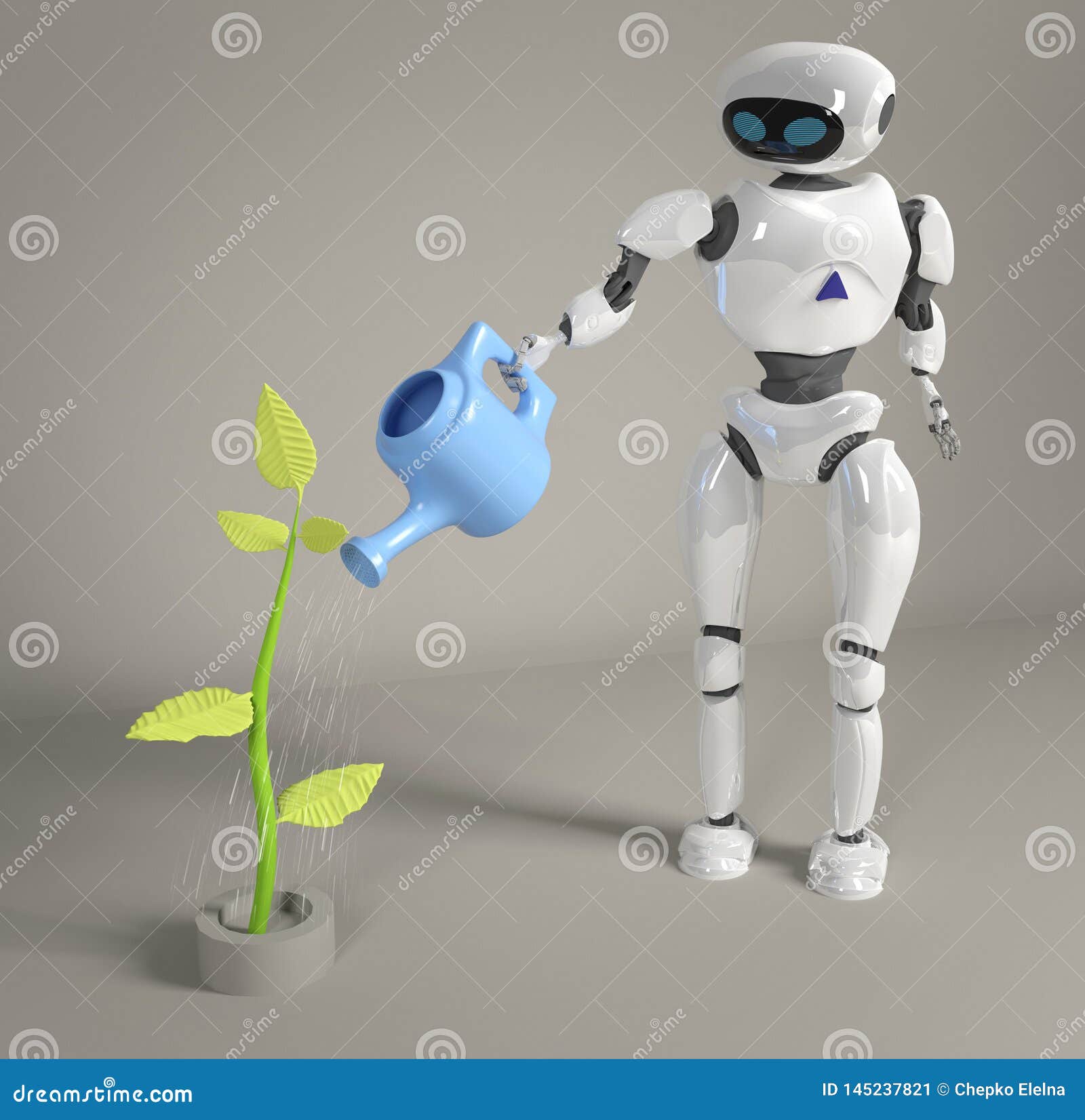Robot is Watering the Sprout 3d, Render Stock Image - Image of owner ...