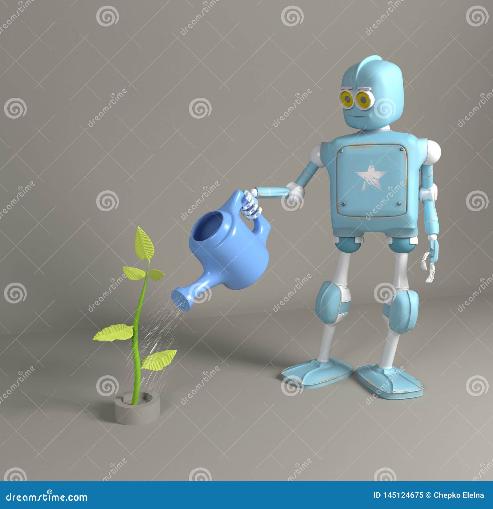 The Robot is Watering the Sprout 3d, Render Stock Image - Image of ball ...