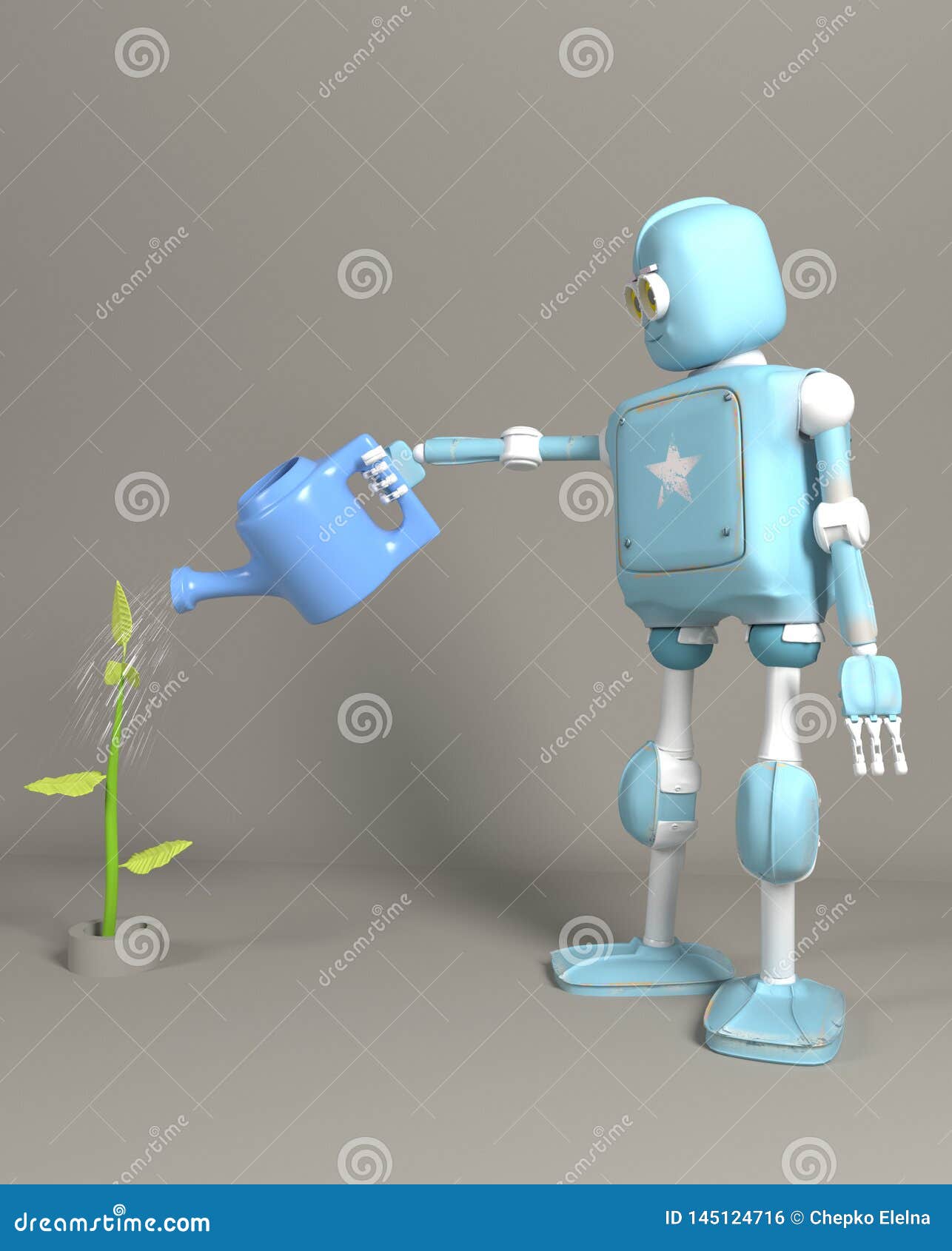 The Robot is Watering the Sprout 3d, Render Stock Photo - Image of ...