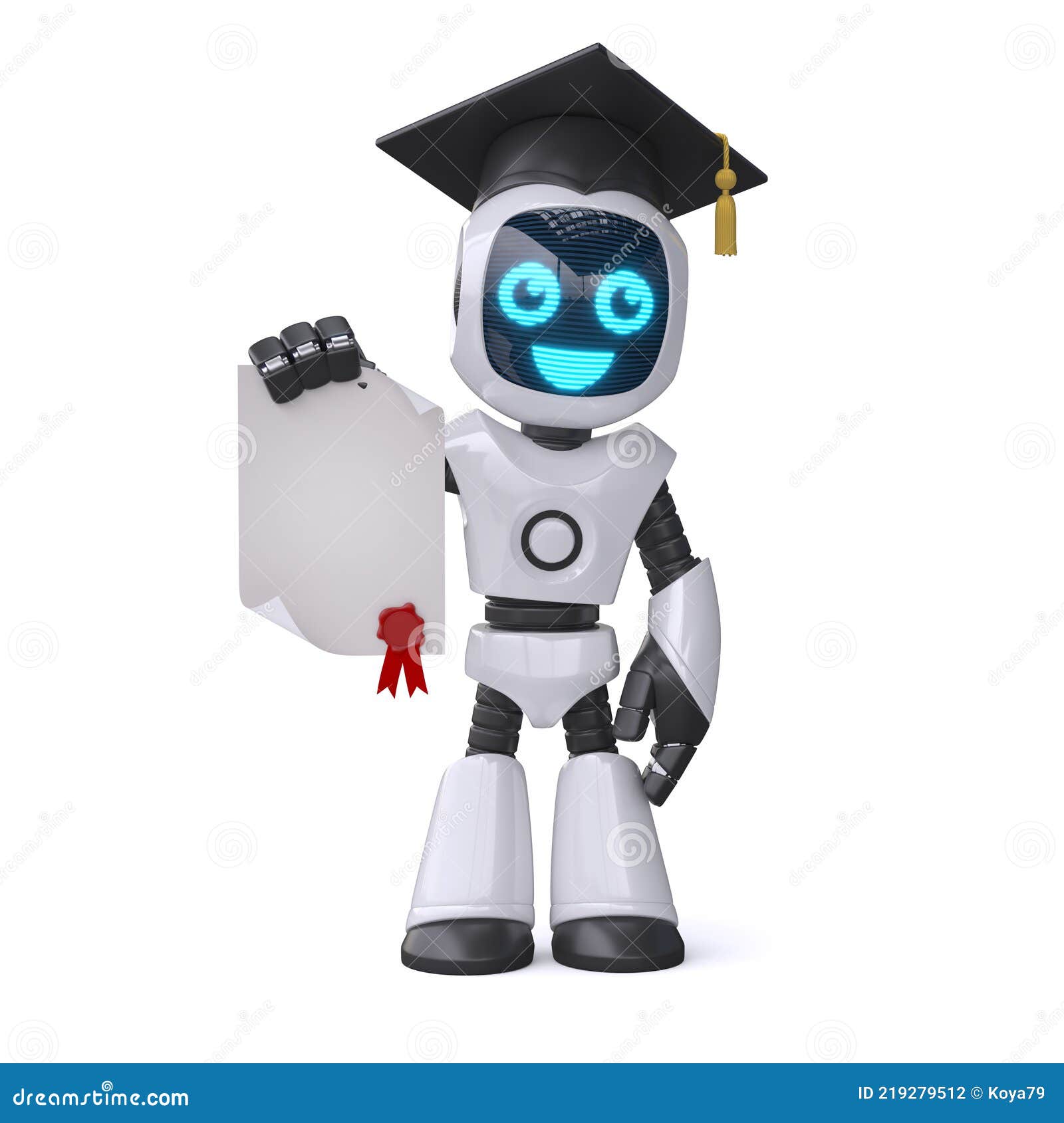 Robot Wearing Graduation Cap Holding Diploma 3d Rendering Stock ...