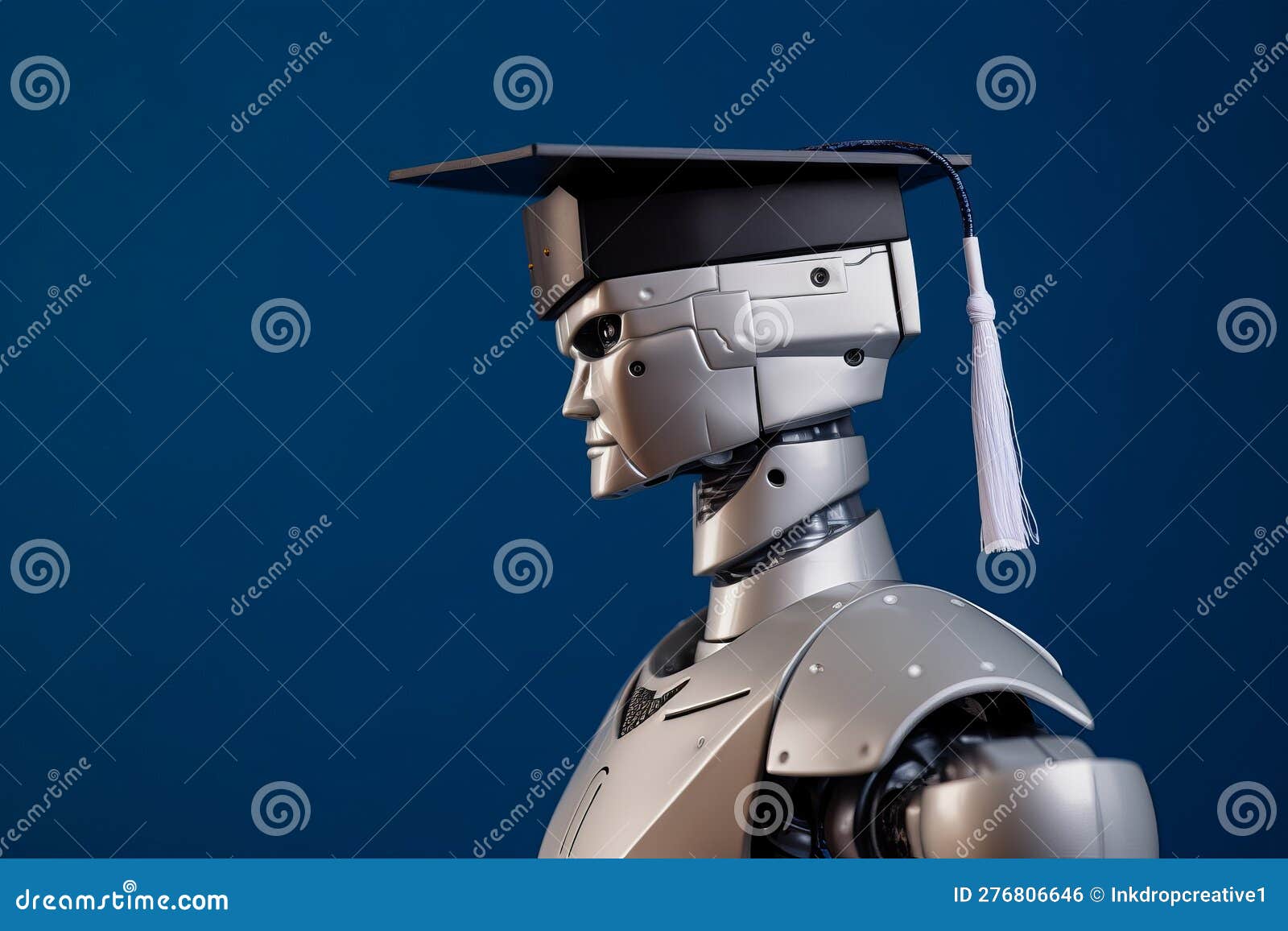 Robot Wearing a University Graduation Cap. Ai Learning and Education ...