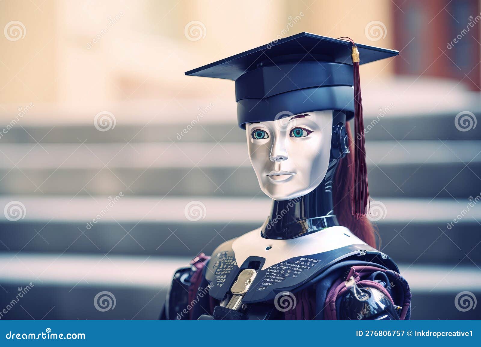 Robot Wearing a University Graduation Cap. Ai Learning and Education ...