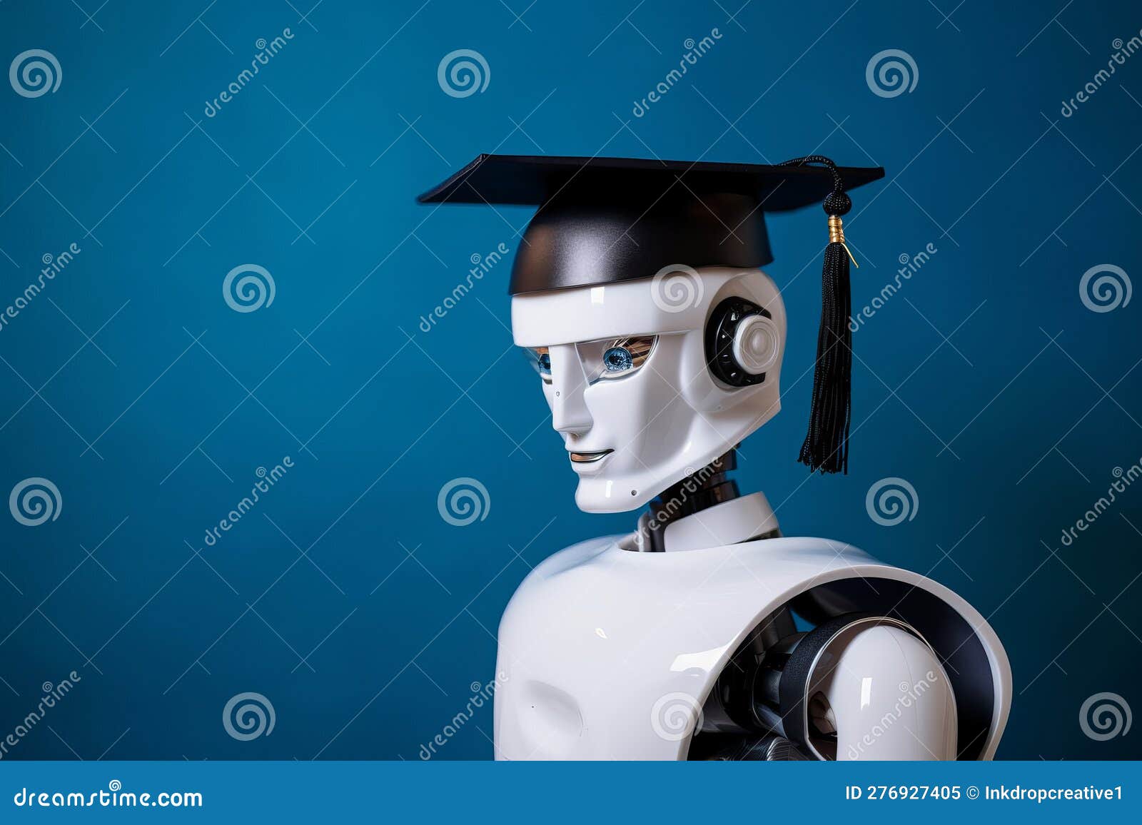 Robot Wearing a University Graduation Cap. Ai Learning and Education ...