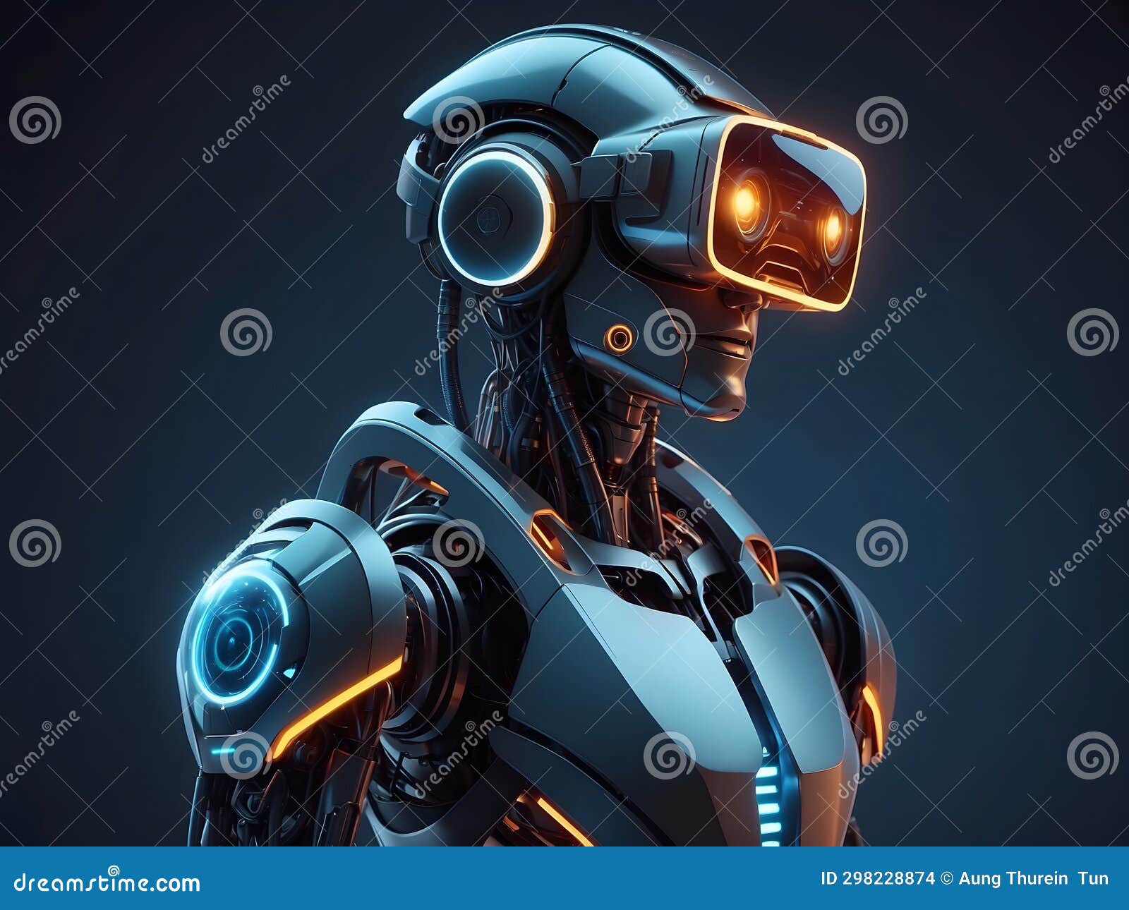 A Robot Wearing a VR Headset Stock Illustration - Illustration of ...