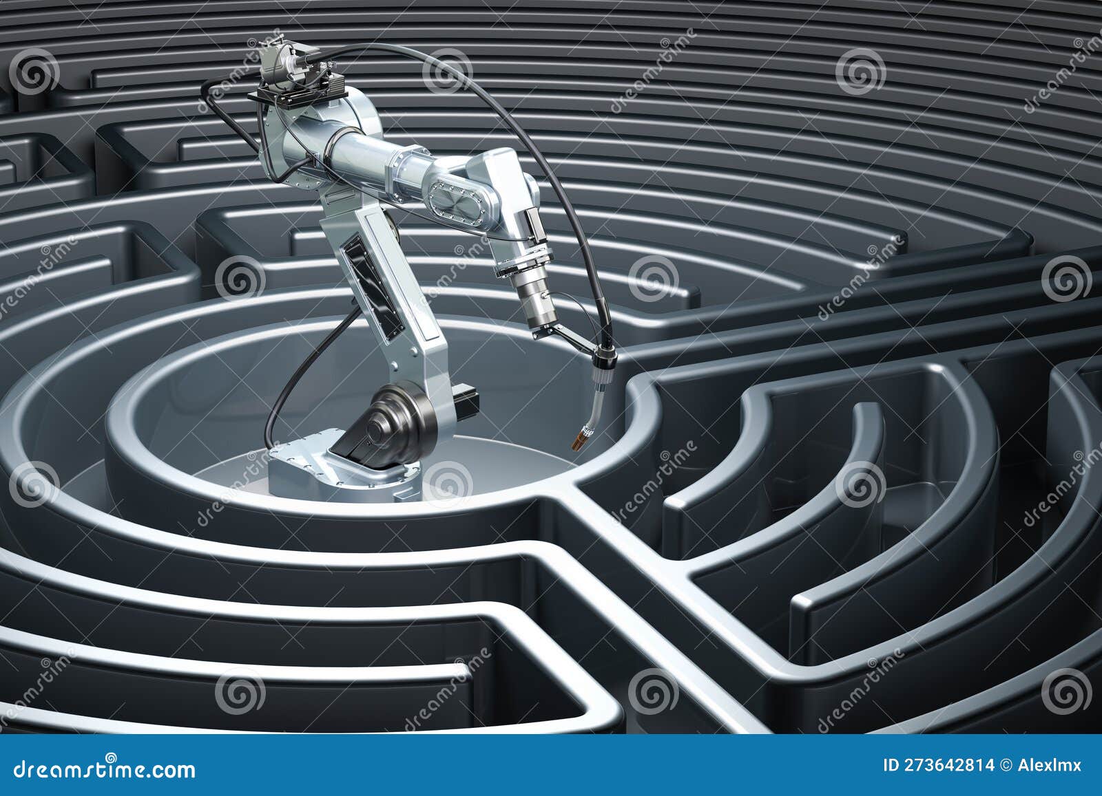 Robot Welding Inside Labyrinth, Maze. 3D Stock Illustration ...
