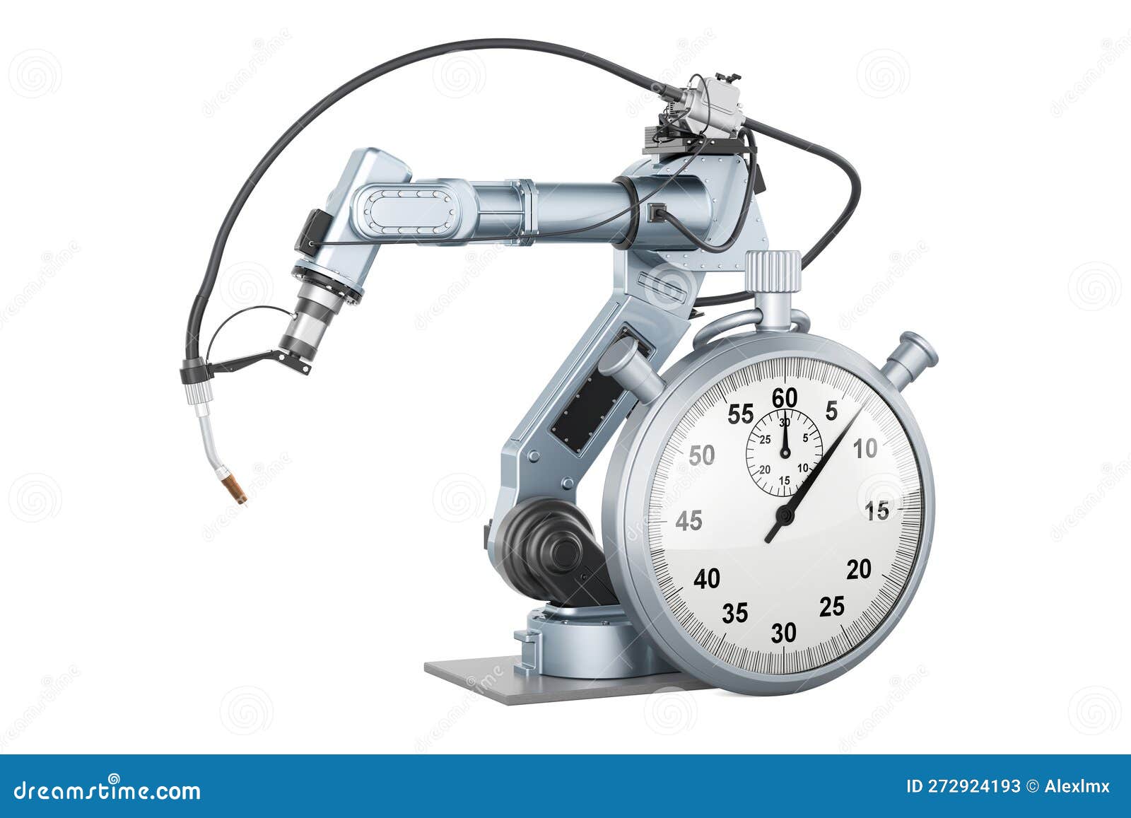 Robot Welding with Stopwatch, 3D Rendering Stock Illustration ...