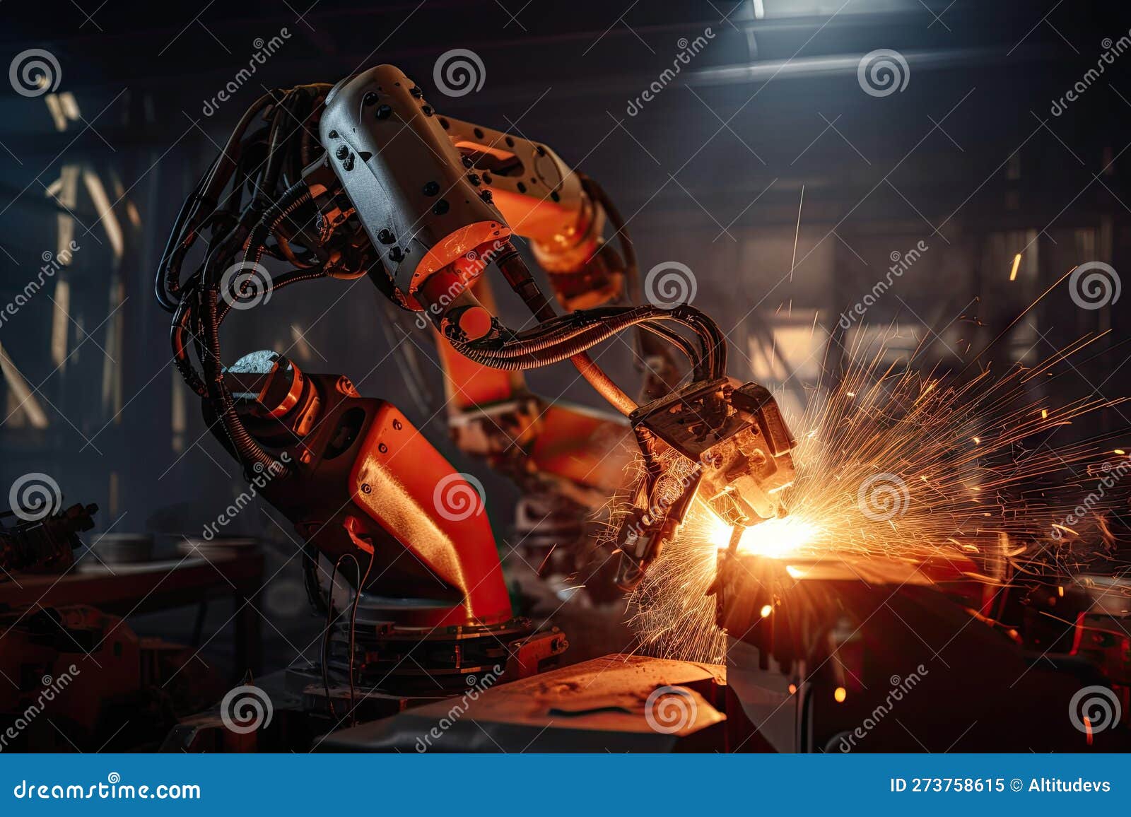 Robot Welding Together Metal Structures, Using Flame and Sparks for ...