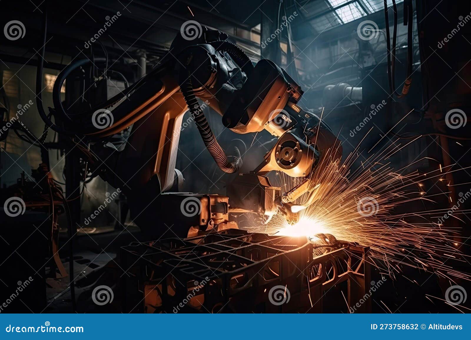 Robot Welding Together Metal Structures, Using Flame and Sparks for ...