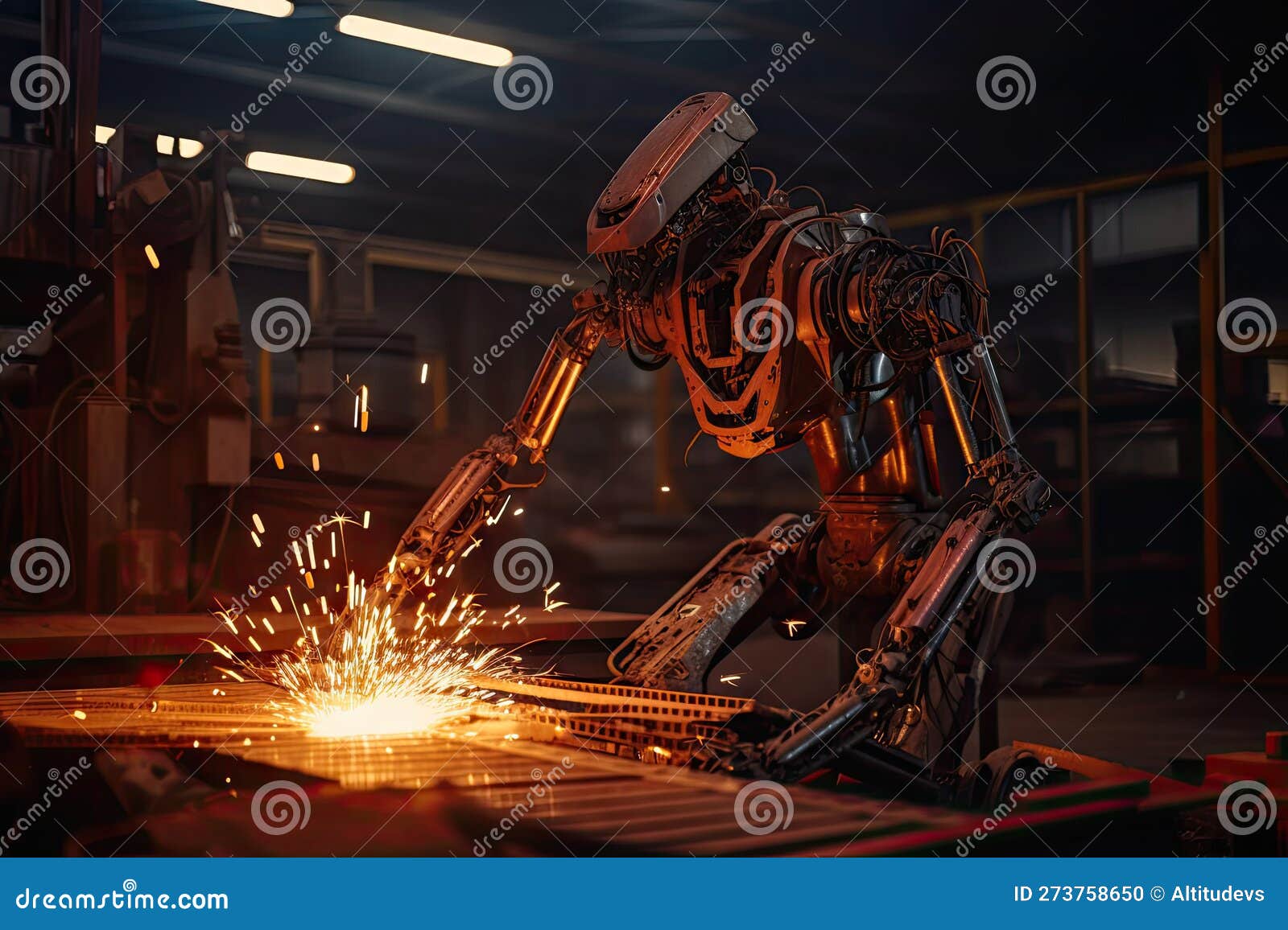 Robot Welding Together Metal Structures, Using Flame and Sparks for ...