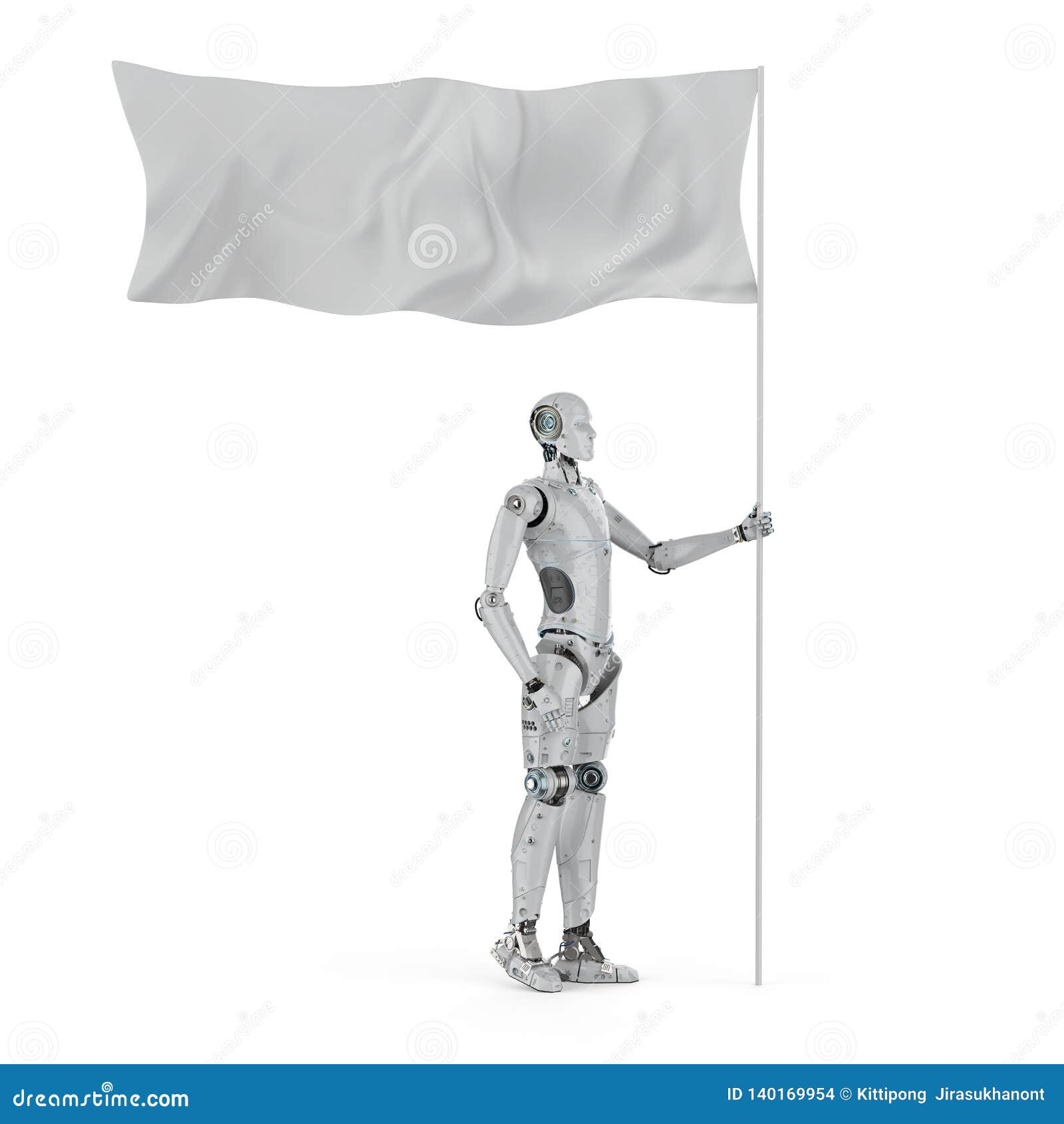Robot with white flag stock illustration. Illustration of fold - 140169954