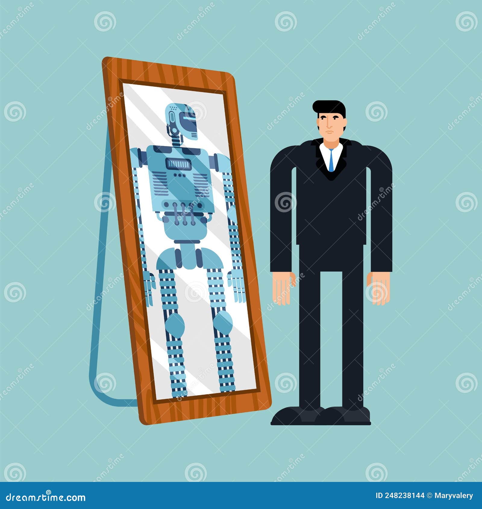 Robot Will Replace Human. Robot is Reflected in Mirror of Man Stock ... Robot Will Replace Human. Robot is Reflected in Mirror of Man Stock ...