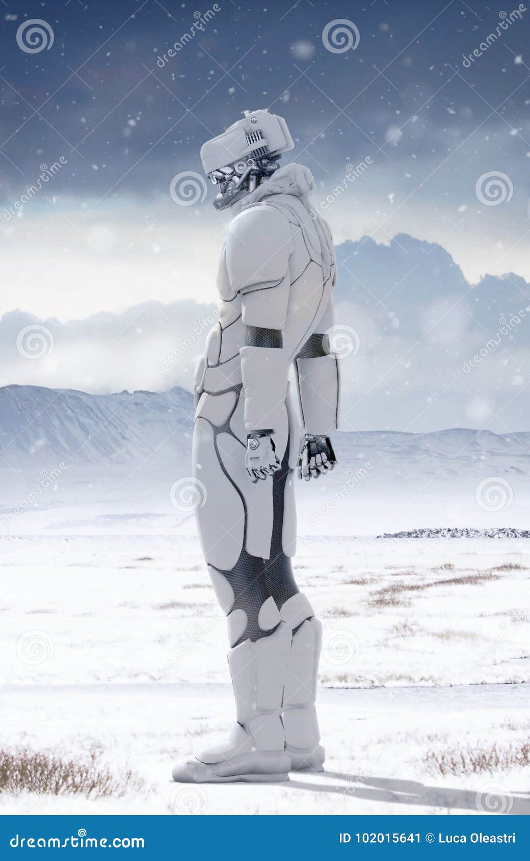 Robot in winter stock illustration. Illustration of cyborg - 102015641