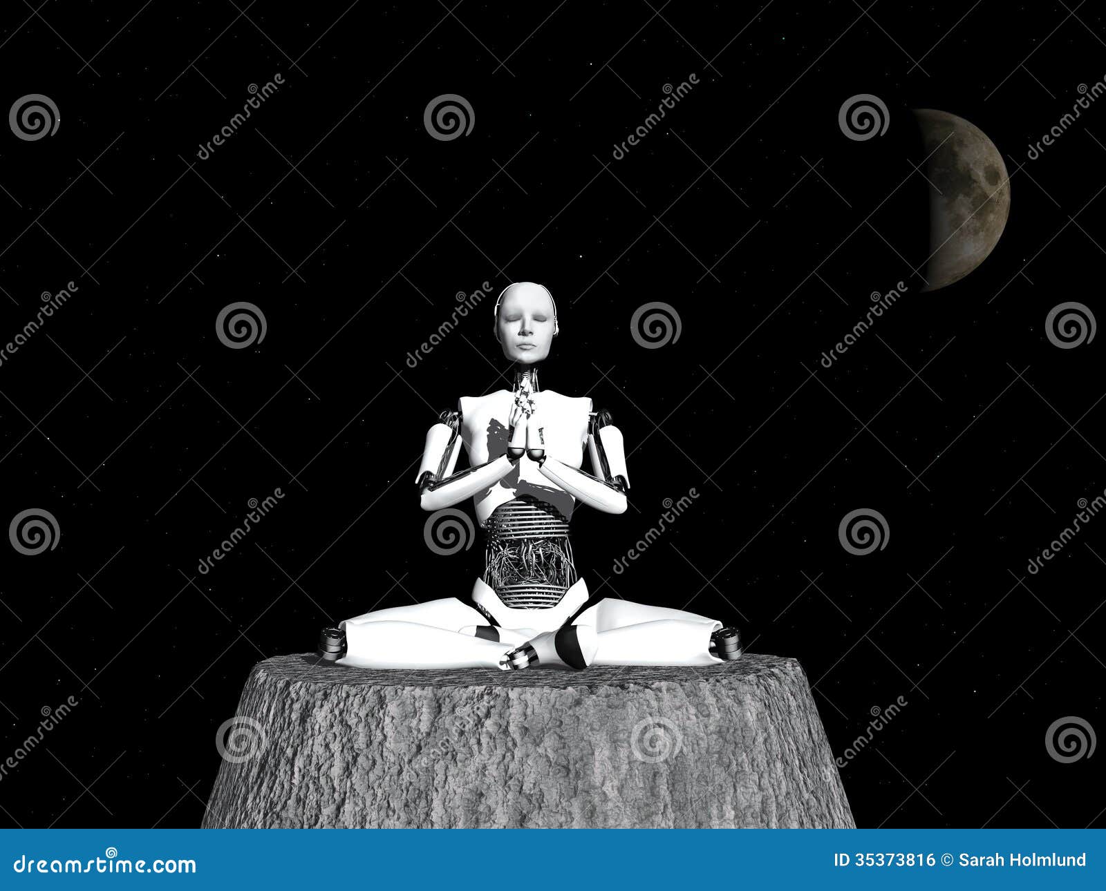 Robot Woman Meditating in Space. Stock Illustration - Illustration of ...
