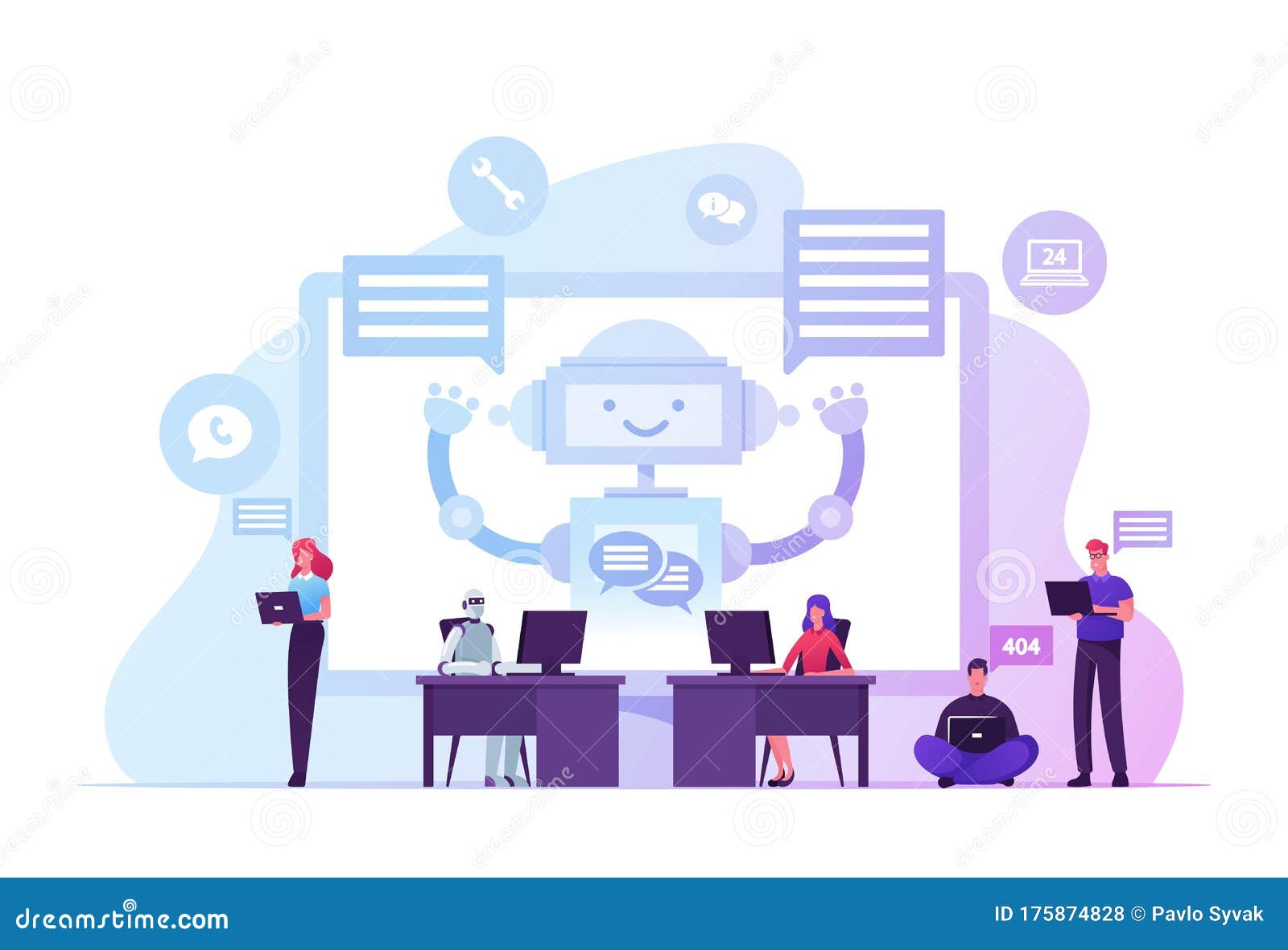 Ai Robot Work Icon, Black Sign With Strokes, Concept Illustration ...