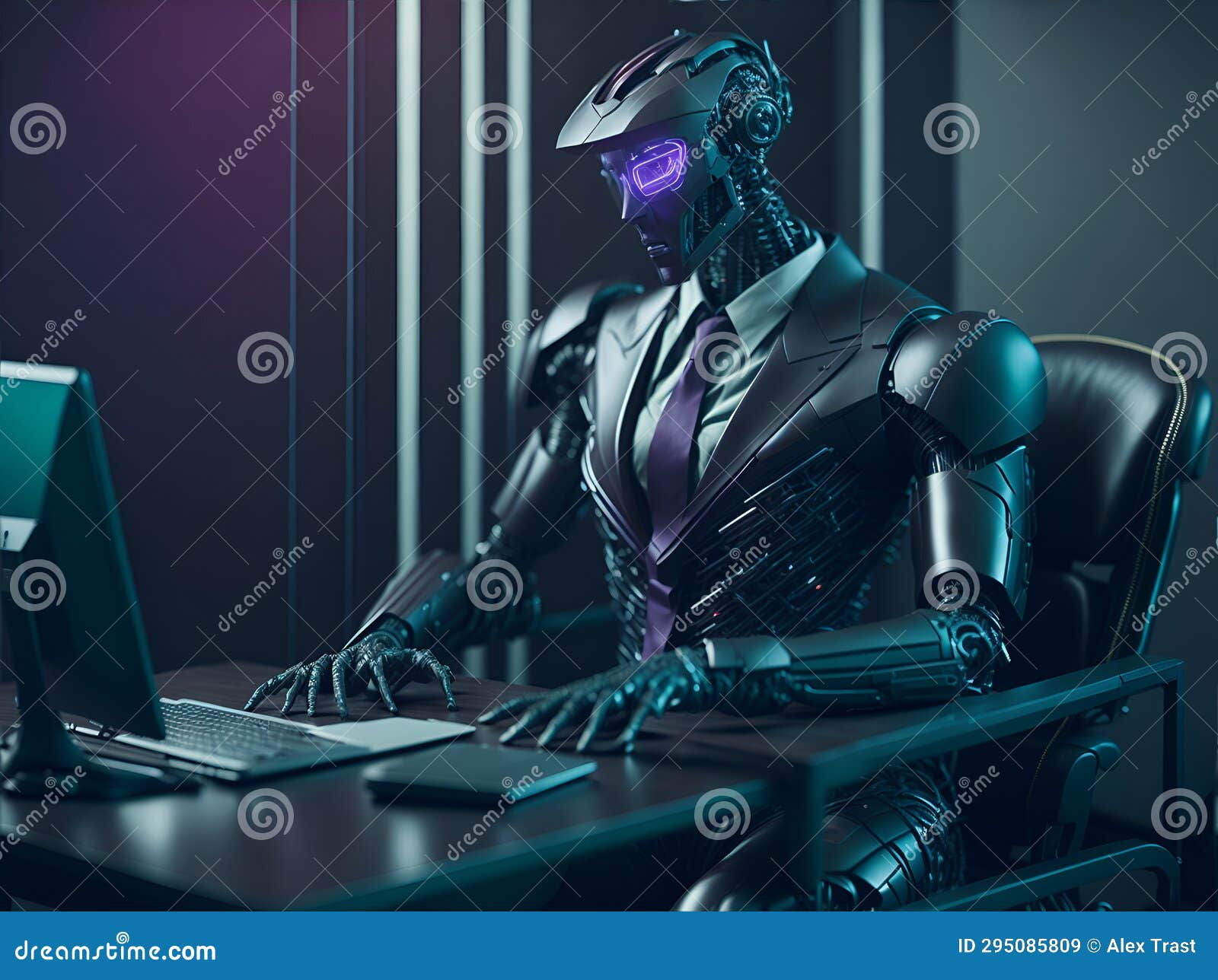 Robot at Work in the Office Stock Illustration - Illustration of ...