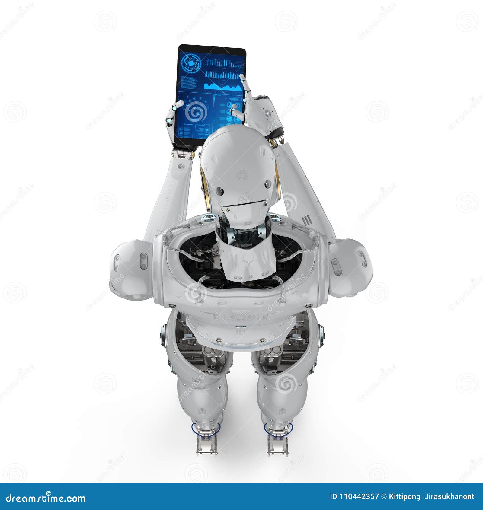 Robot work on tablet stock illustration. Illustration of automation ...