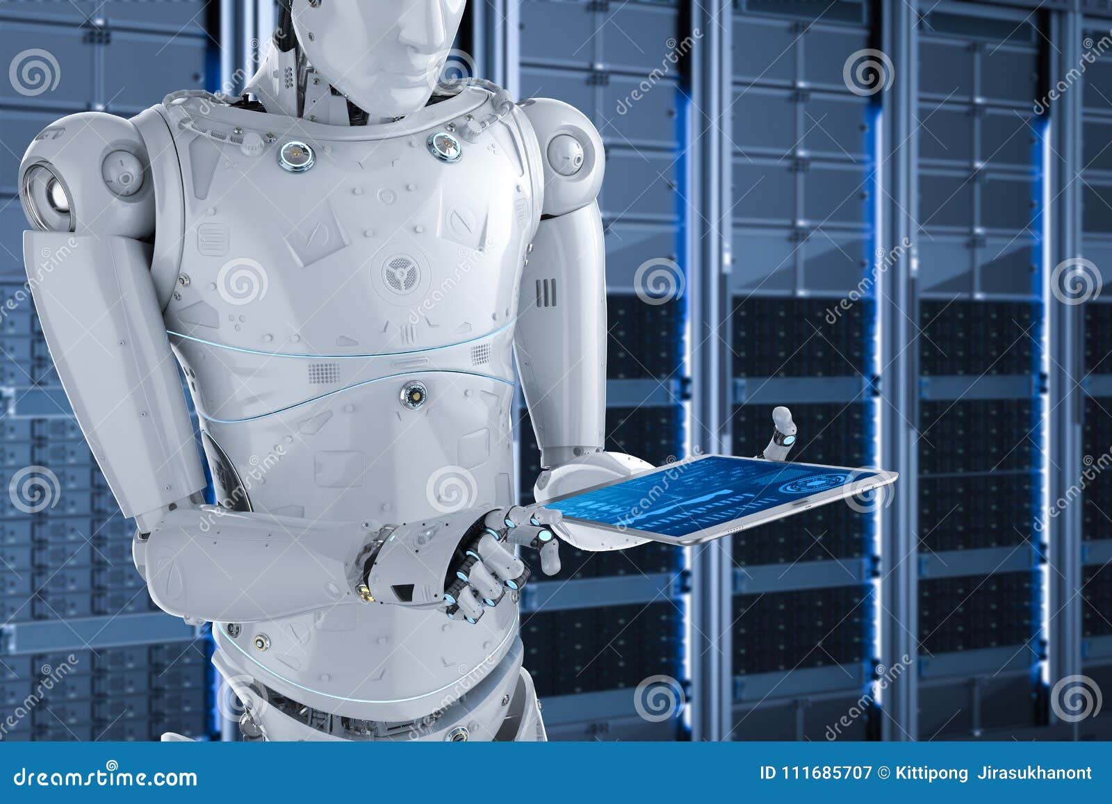 Robot work on tablet stock image. Image of read, automaton - 111685707