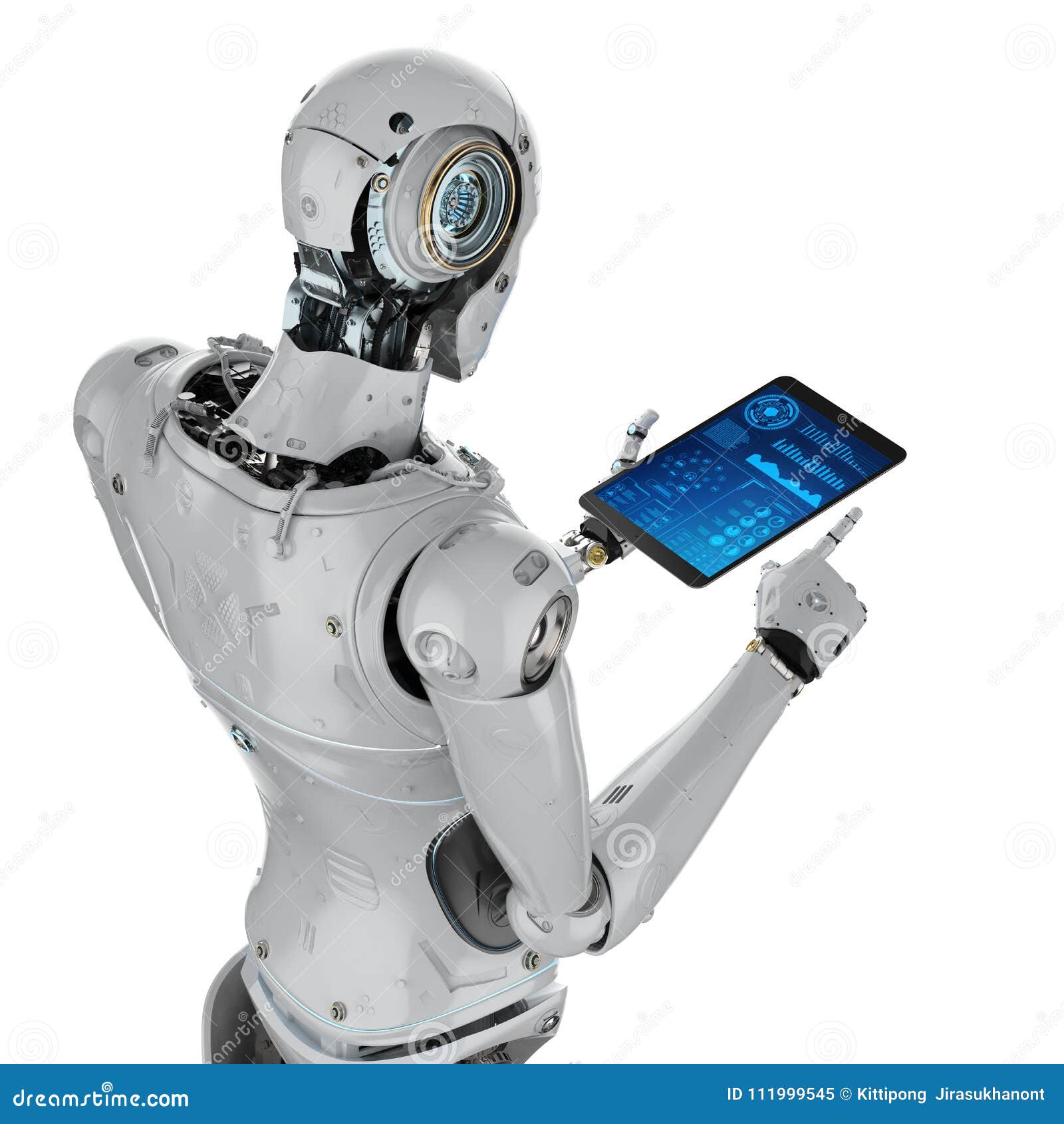 Robot work on tablet stock illustration. Illustration of artificial ...