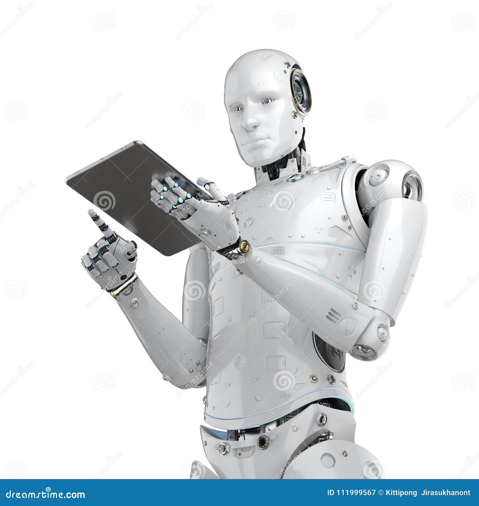 Robot work on tablet stock illustration. Illustration of wireless ...