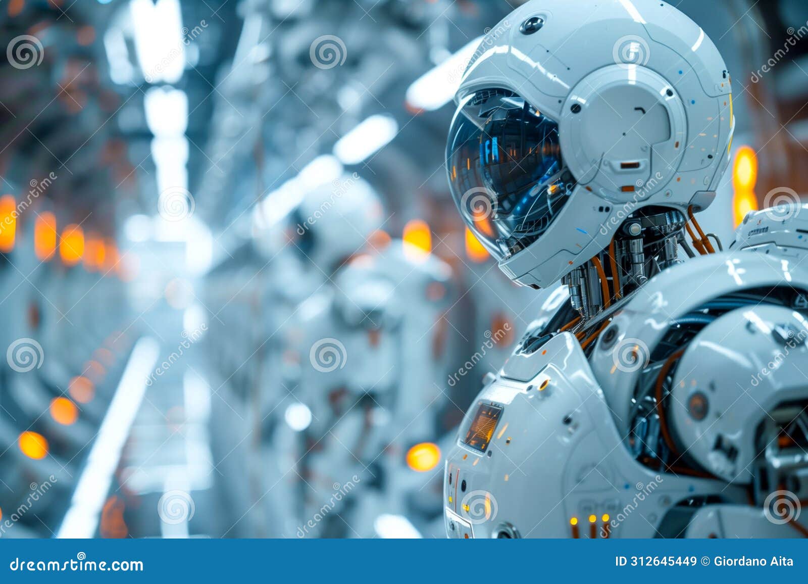 Robot Worker In A Modern Assembly Line, Replacing The Workforce Royalty ...