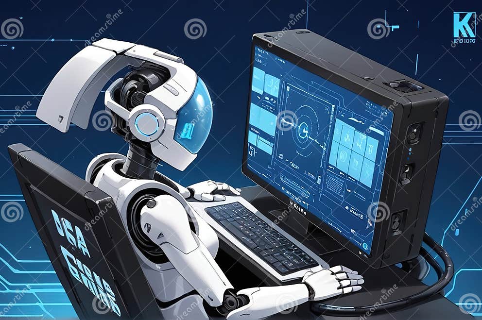 Robot Working Behind a Computer at 19-8-2024 Editorial Photography ...