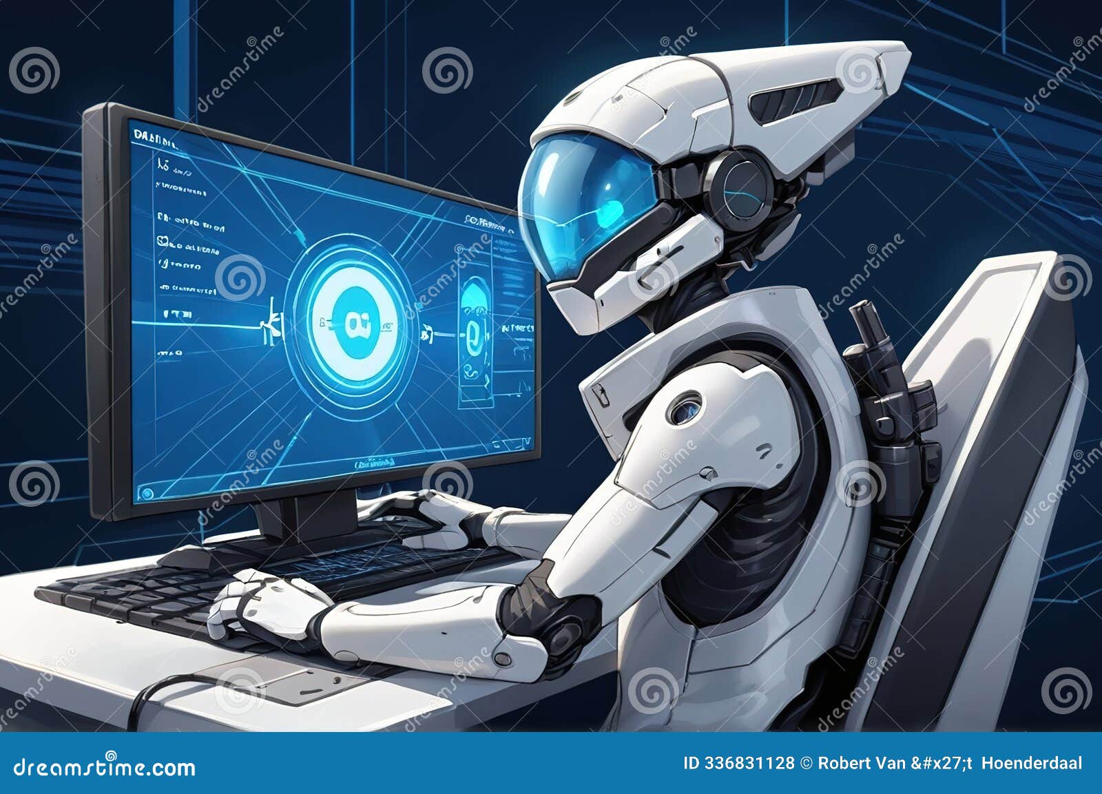 Robot Working Behind a Computer at 19-8-2024 Editorial Stock Photo ...