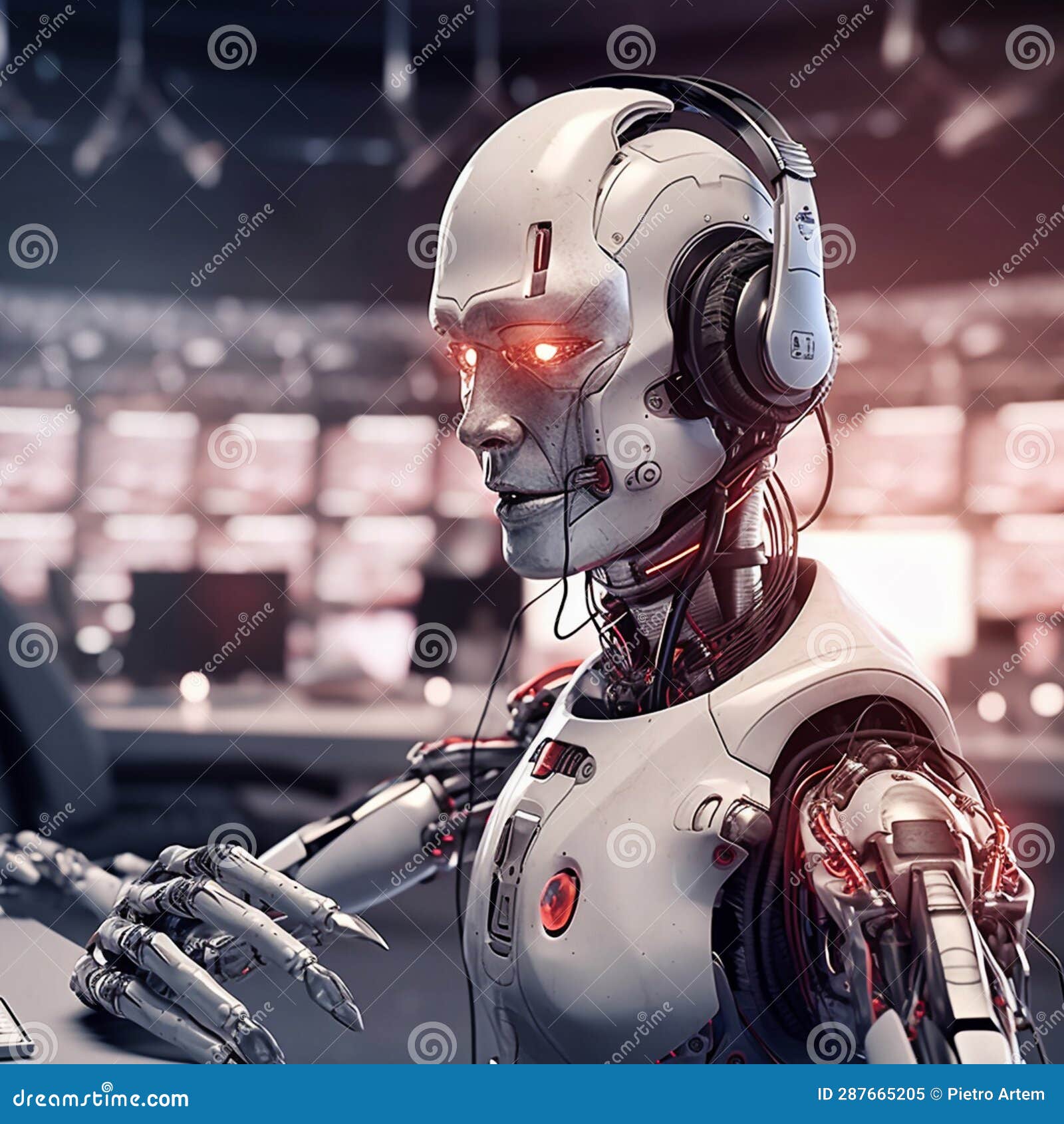 Robot Working in a Call Center. Generative AI Stock Illustration ...