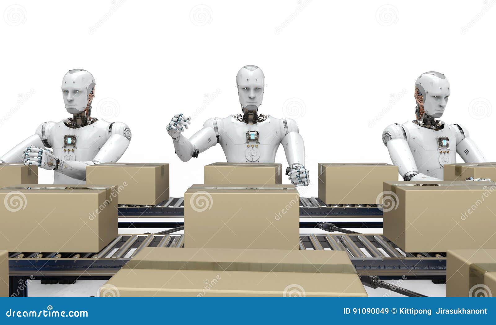 Robot Working with Carton Boxes Stock Illustration - Illustration of ...